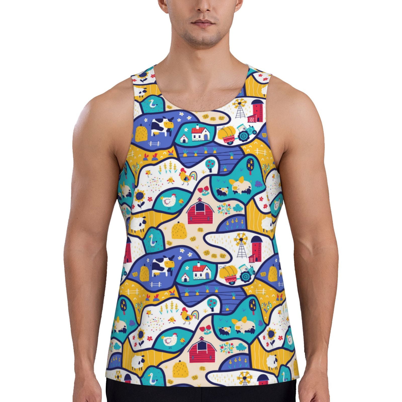 Adobk tractor and garden Print Men's Workout Tank Tops Sleeveless Mesh ...