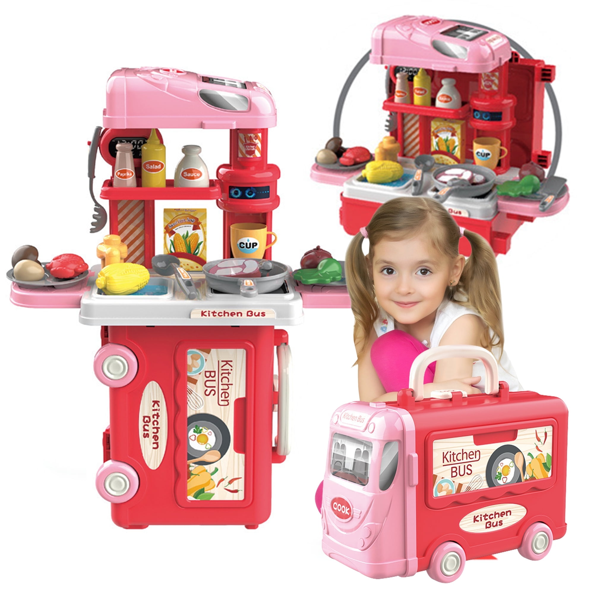 Adofi 3-in-1 Kids Kitchen Playset for Toddlers Girls, 36 PCS Kitchen ...