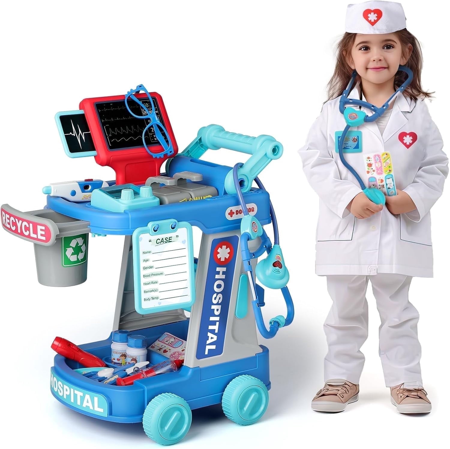 Adofi Child's Pretend Doctor Playset with Stethoscope, Role Play Toy ...