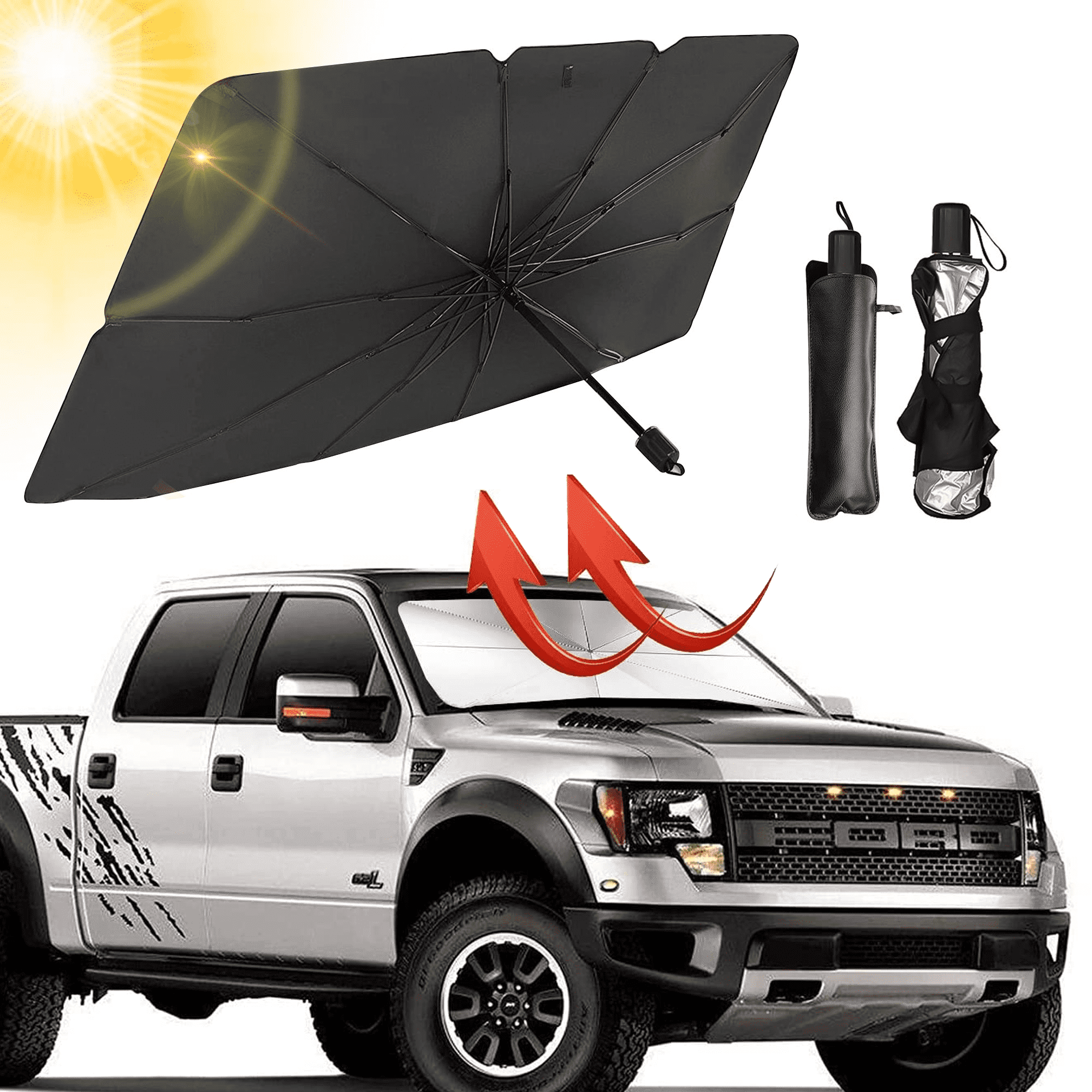 Adofi Car Windshield Sun Shade Umbrella, UV Protection, Foldable, Heat ...
