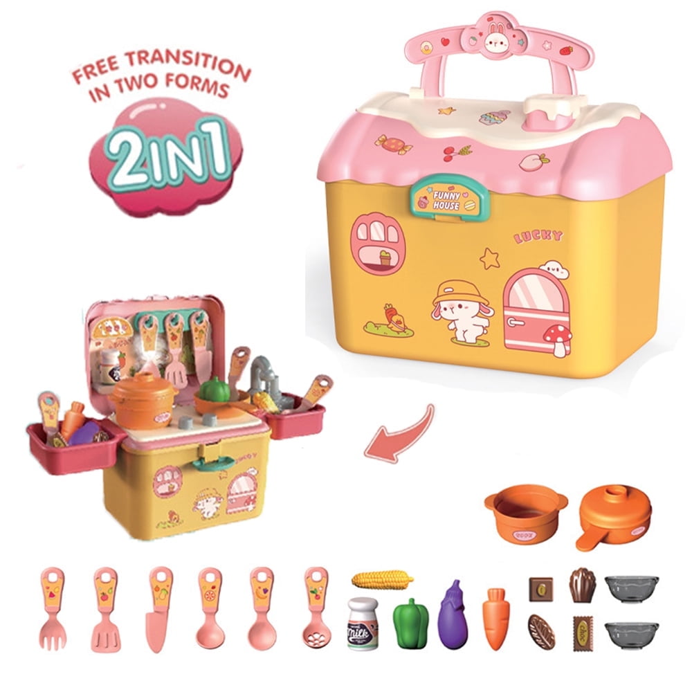 Adofi Kids Picnic & Kitchen Playset, Portable Picnic Basket with Musics & Lights, Color Changing ...