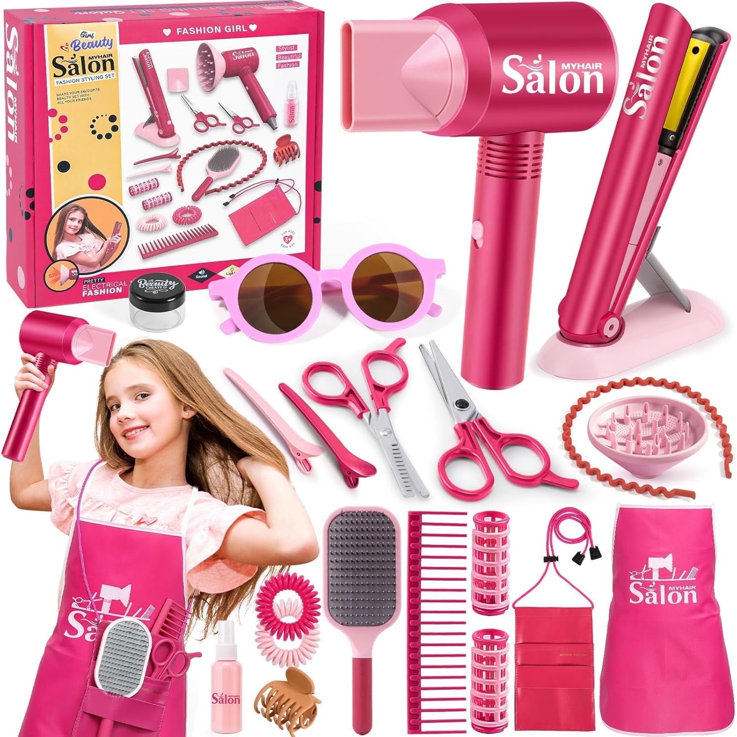 Adofi 22PCS Hair Toys for Girls, Kids Pretend Play Hair Styling Set ...