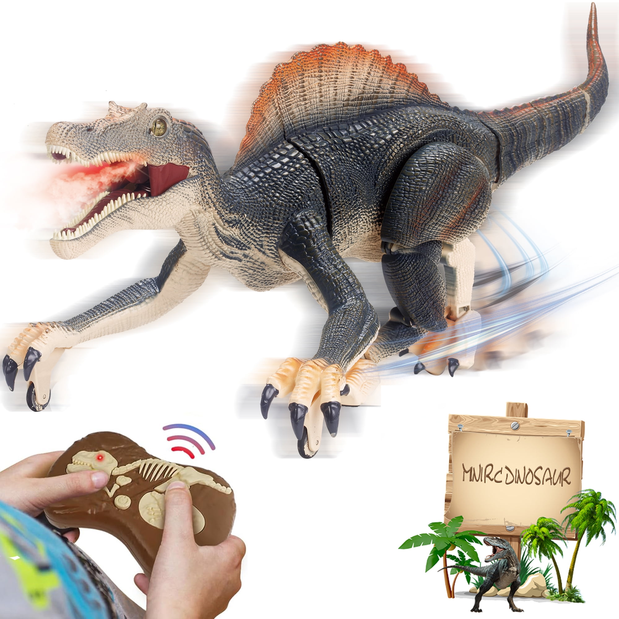 Adofi Remote Control Dinosaur Toys for Kids, Realistic Walking, Roaring, and Spraying ...