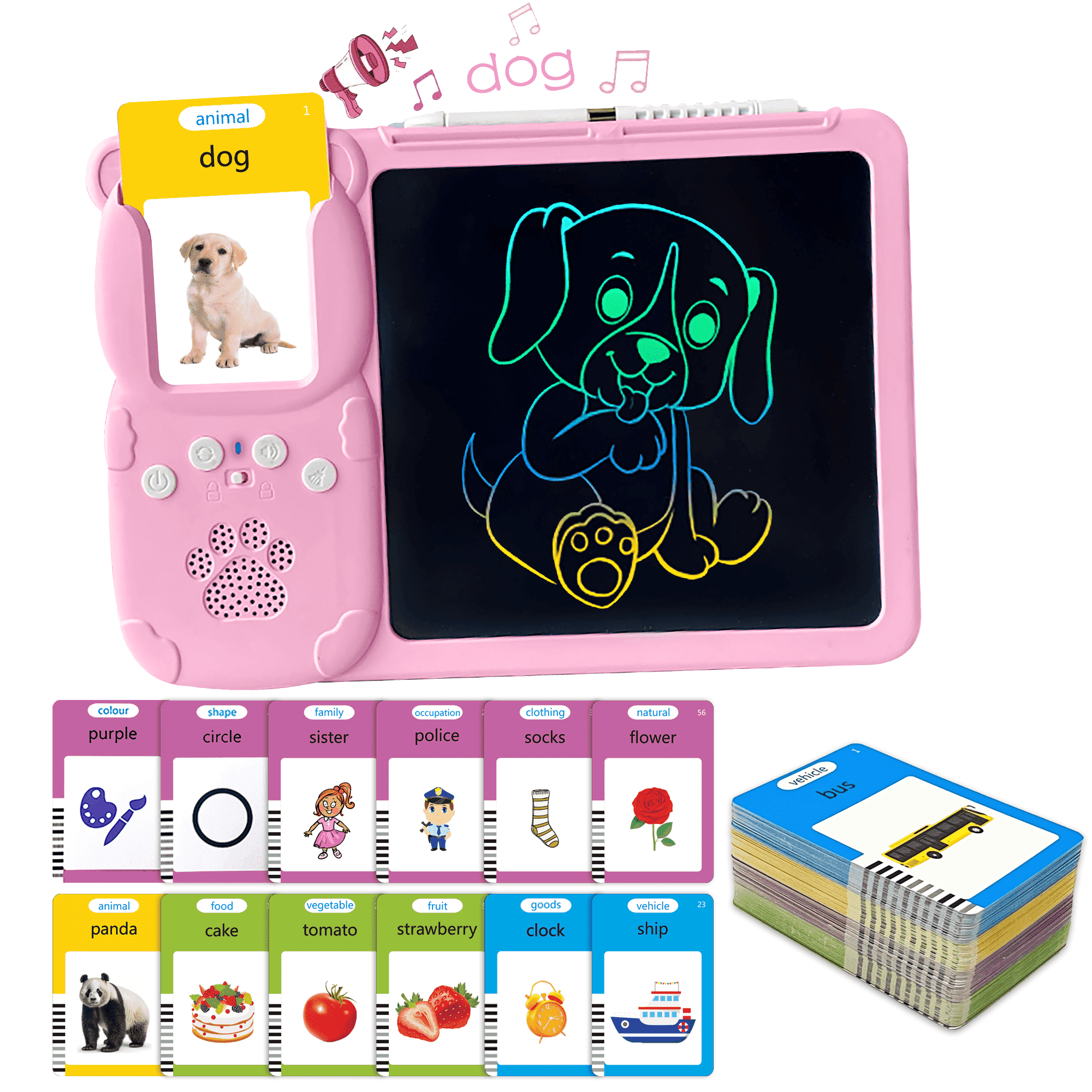 Adofi Talking Flash Cards, LCD Drawing Tablet for Kids 3-8, Speech ...