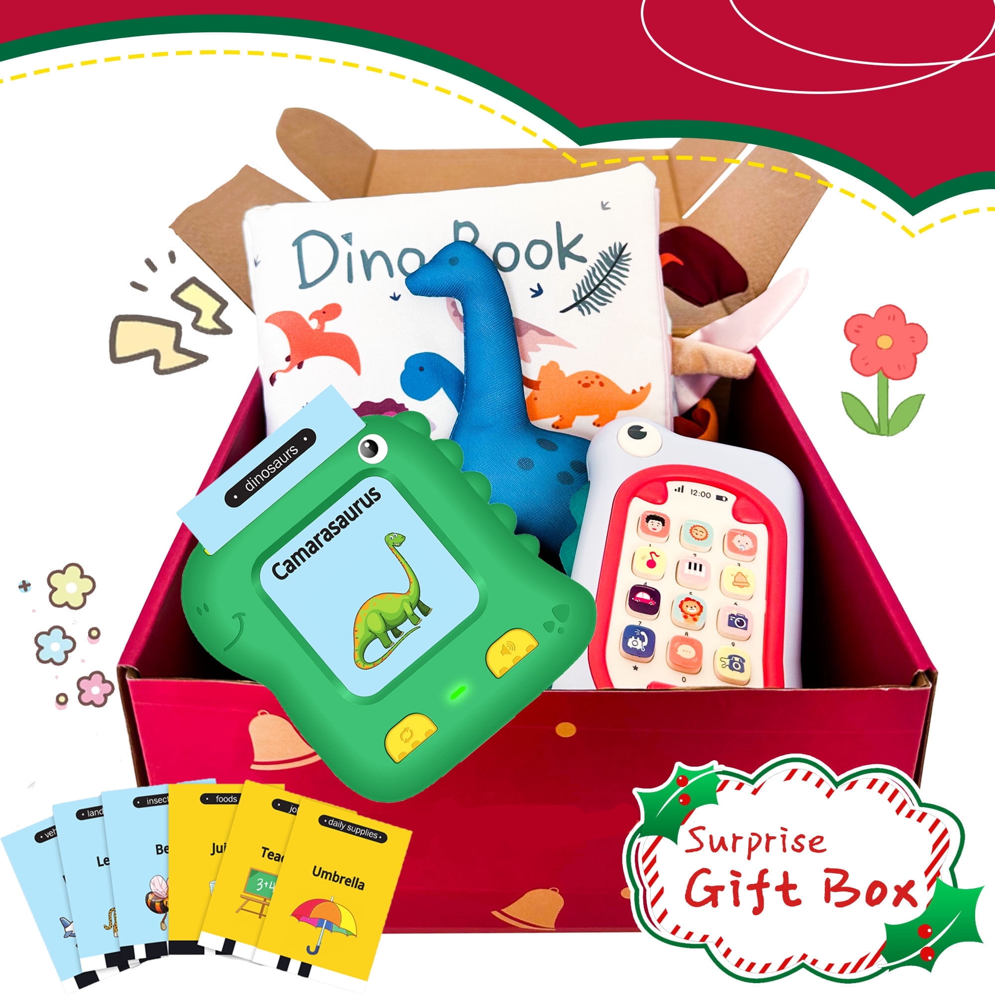Adofi 3 in 1 Dinosaur Toy Set for 1-3 Year Kids, Talking Flashcards ...