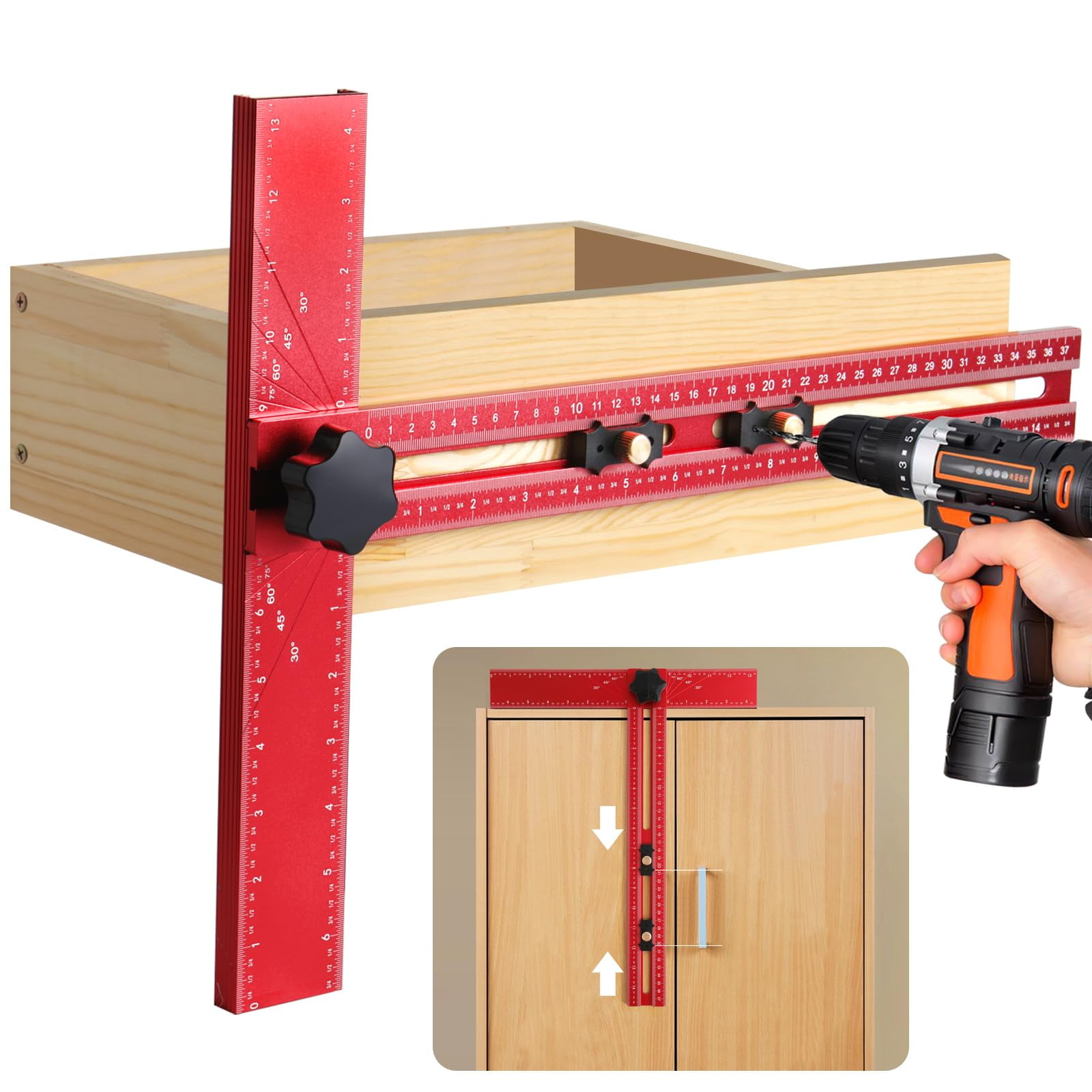 Adoles 4-in-1 Drilling Positioning Ruler, Adjustable 14.9in ...