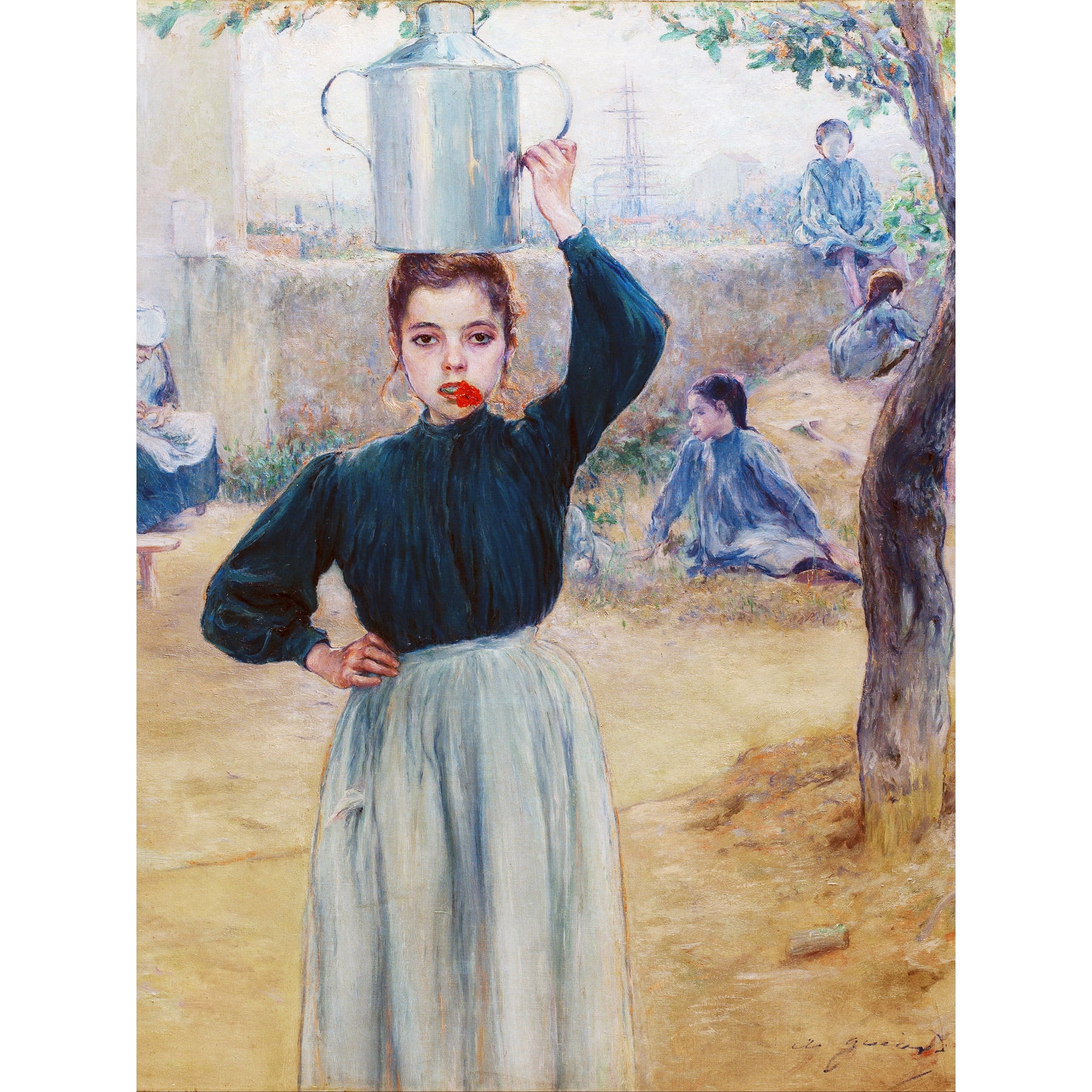 Adolfo Guiard Little Village Girl With Red Carnation Painting Extra ...