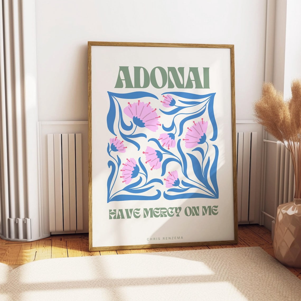 Adonai Chris Renzema Christian Poster, Blue Beige Lyric Art, Unframed ...