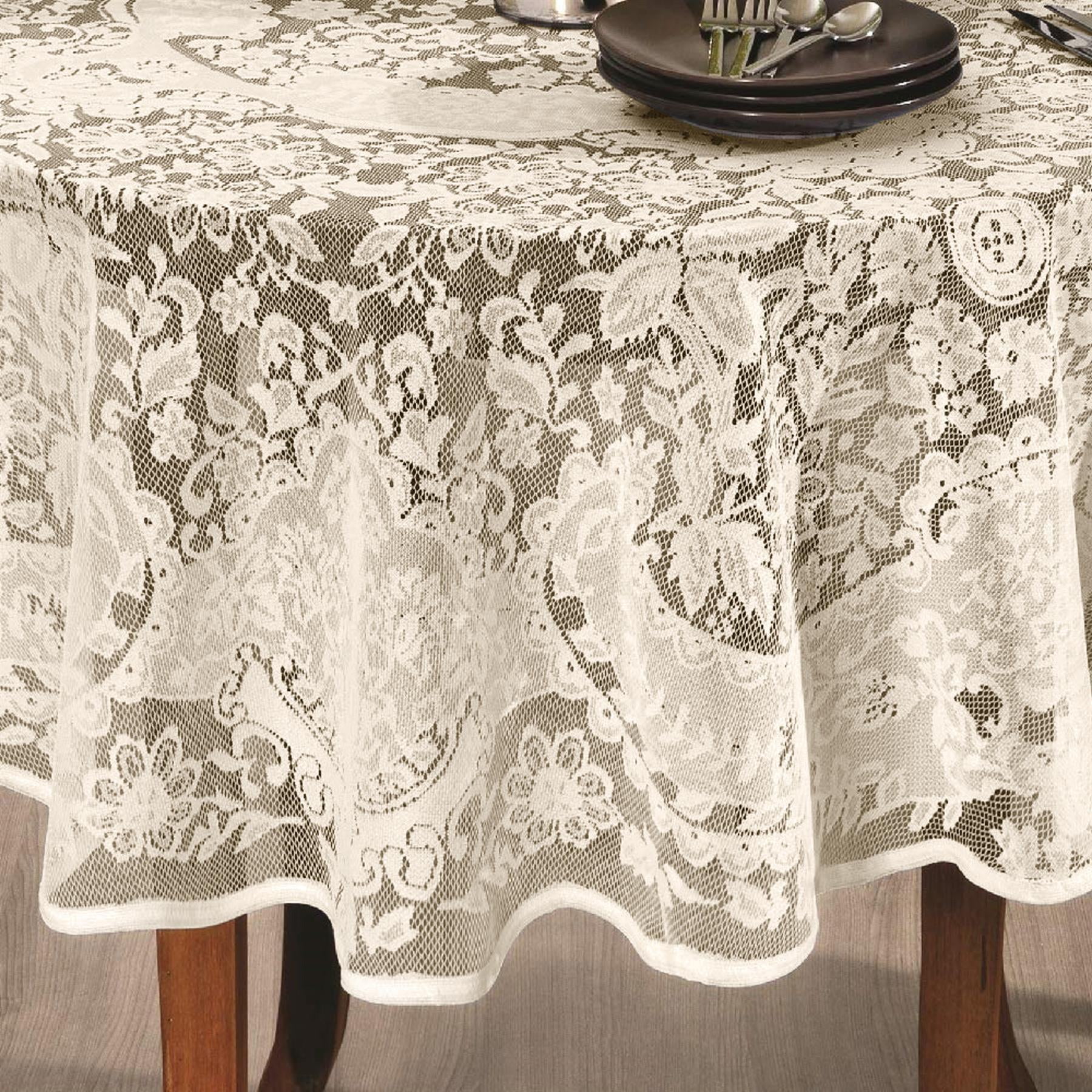 AdonisUSA 60 inch Round Lace Tablecloth with Floral Design. Color ...