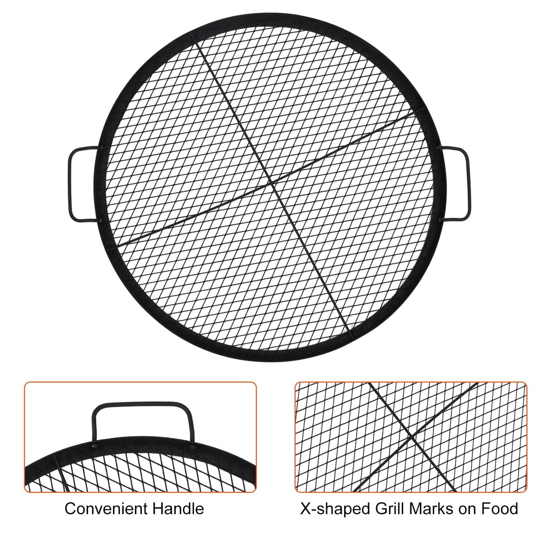 Adoolla 30.5" Round Cooking Grate for Fire Pit, Cross-Marks Campfire ...