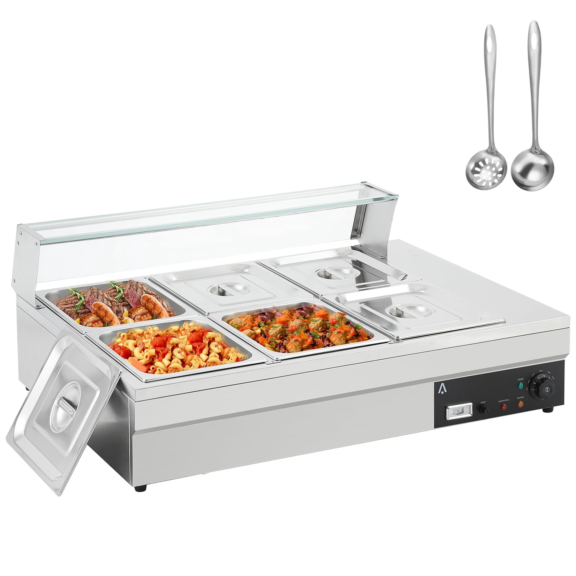 Adoolla 72Qt 6-Pan Commercial Food Warmer with Glass Shield, Stainless ...