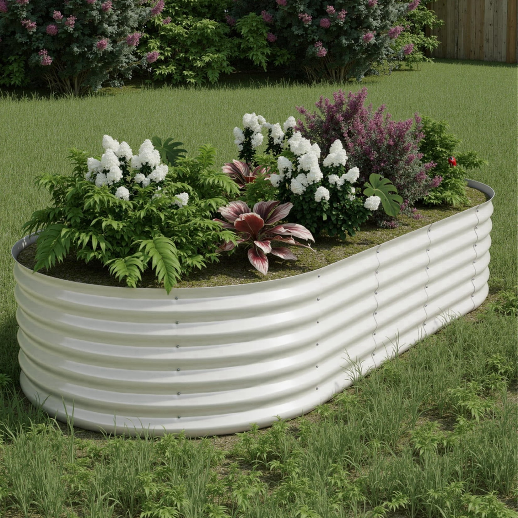 Adoolla Outdoor Galvanized Raised Garden Bed, Oval Elevated Planter Box ...