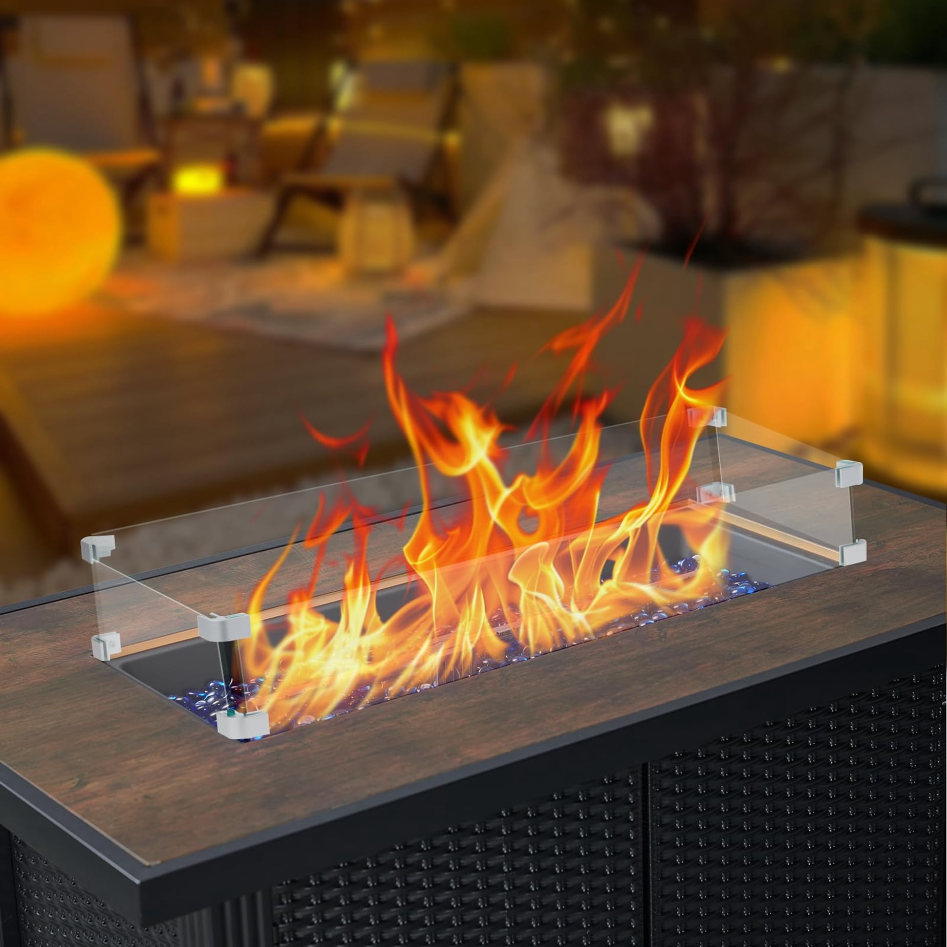 Adoolla Tempered Glass Wind Guard Flame Shield for Rectangular Fire Pit ...