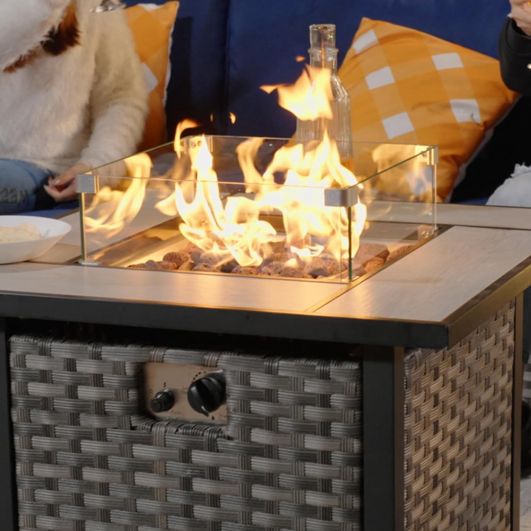 Adoolla Tempered Glass Wind Guard Flame Shield for Square Fire Pit ...