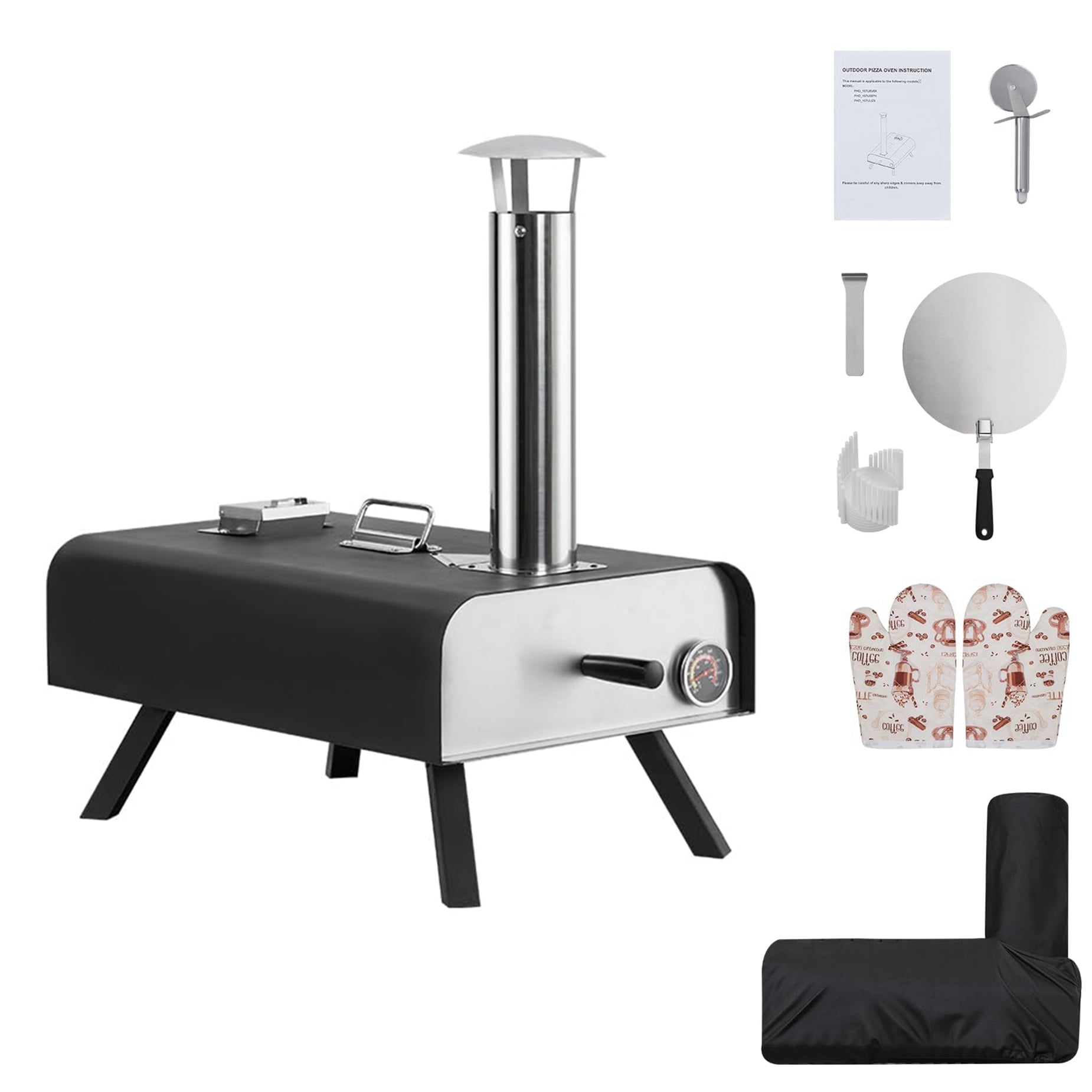 Adoolla Wood-Fired Portable Pizza Oven in Stainless Steel for Outside ...