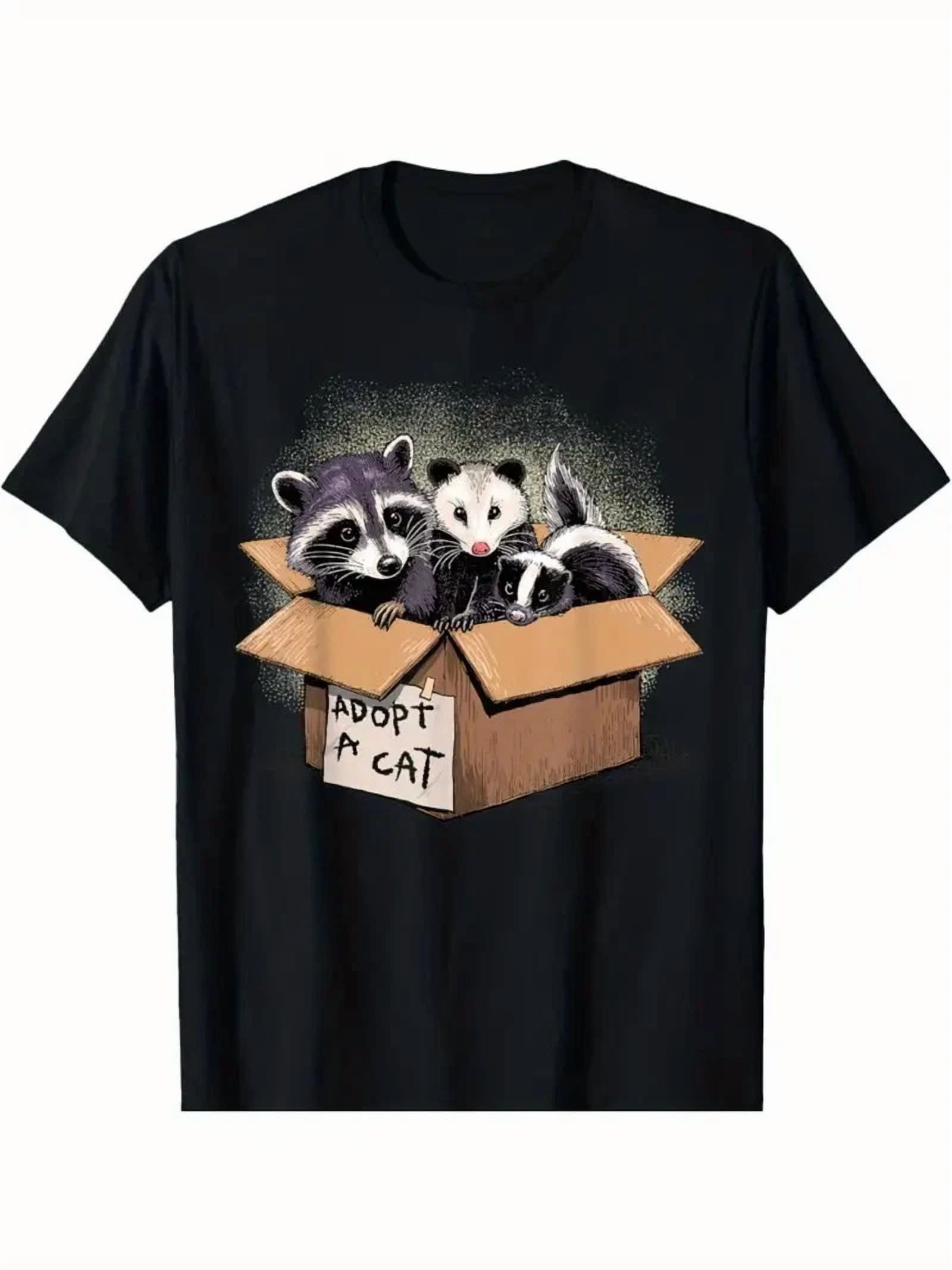 Adopt A Cat Raccoon Opossum Skunk Street Cat Humor T-Shirt, for Men ...