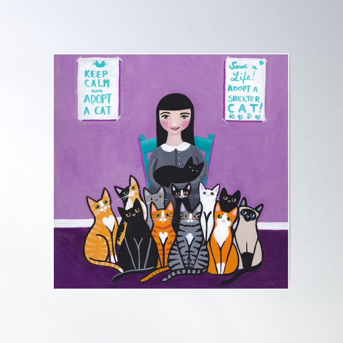 Adopt A Shelter Cat Poster Wall Art, Modern Wall Decor For Living Room ...