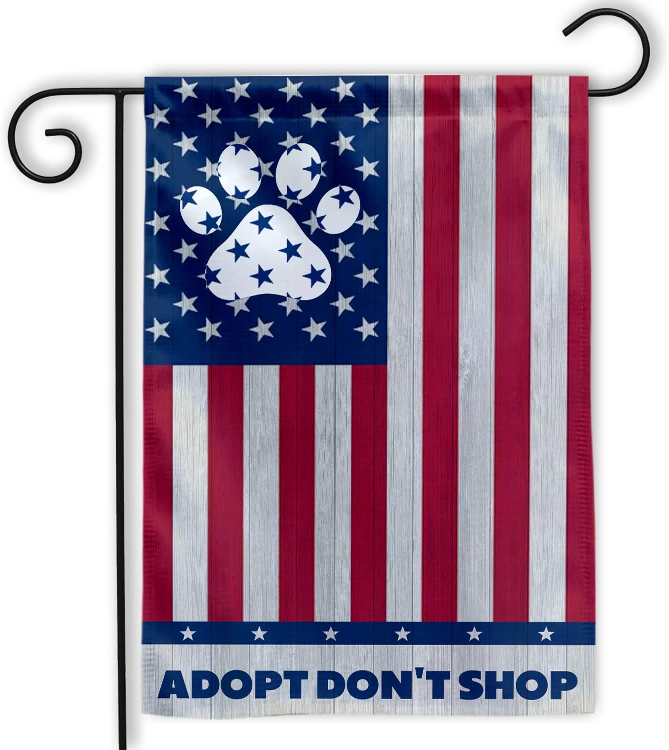 Adopt Dont Shop Flag Rescue Dog Garden Flag Dog Paw Print American Flag ...