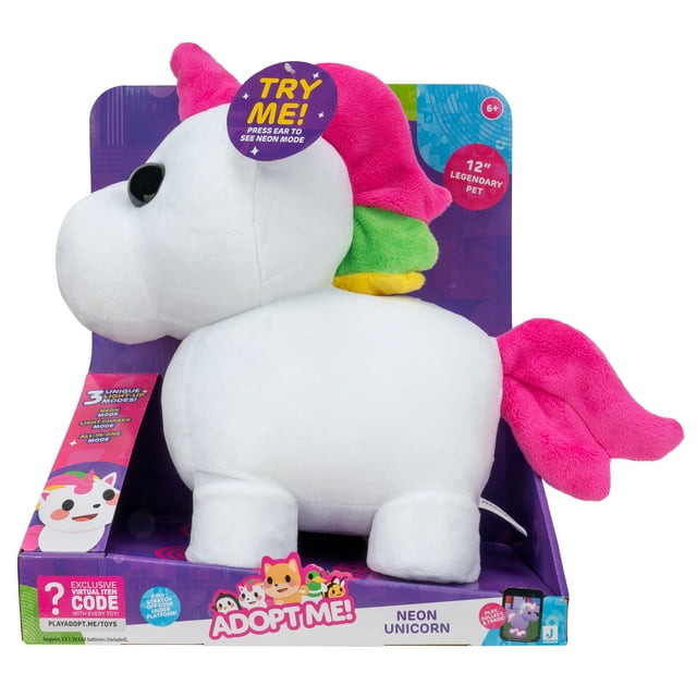 Adopt Me! Neon Unicorn LED Stuffed Animal - Glowing Plushie with Three ...