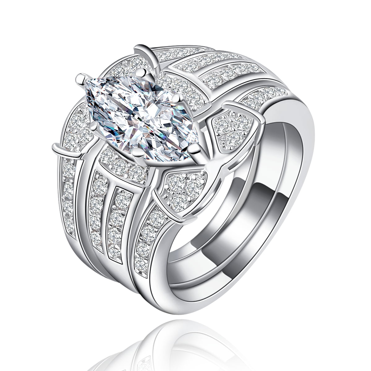 Adora Bridal Set Engagement Ring Wedding Band Cubic Zirconia Halo ...