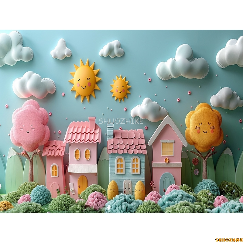 Adorable 3d Cartoon Photography Backdrops Props Birthday Party Banner ...