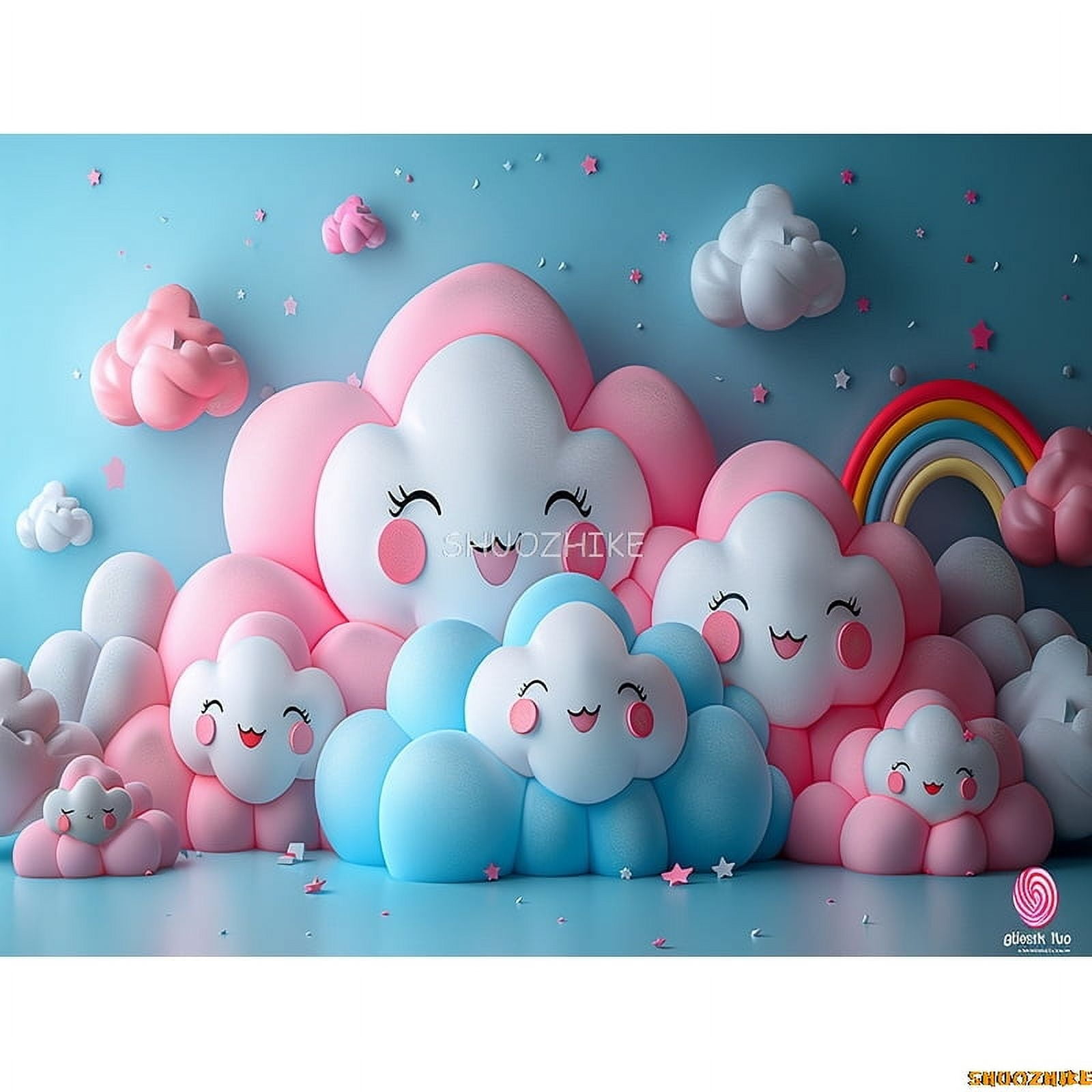 Adorable 3d Cartoon Photography Backdrops Props Birthday Party Banner Arch Balloons Joyous ...