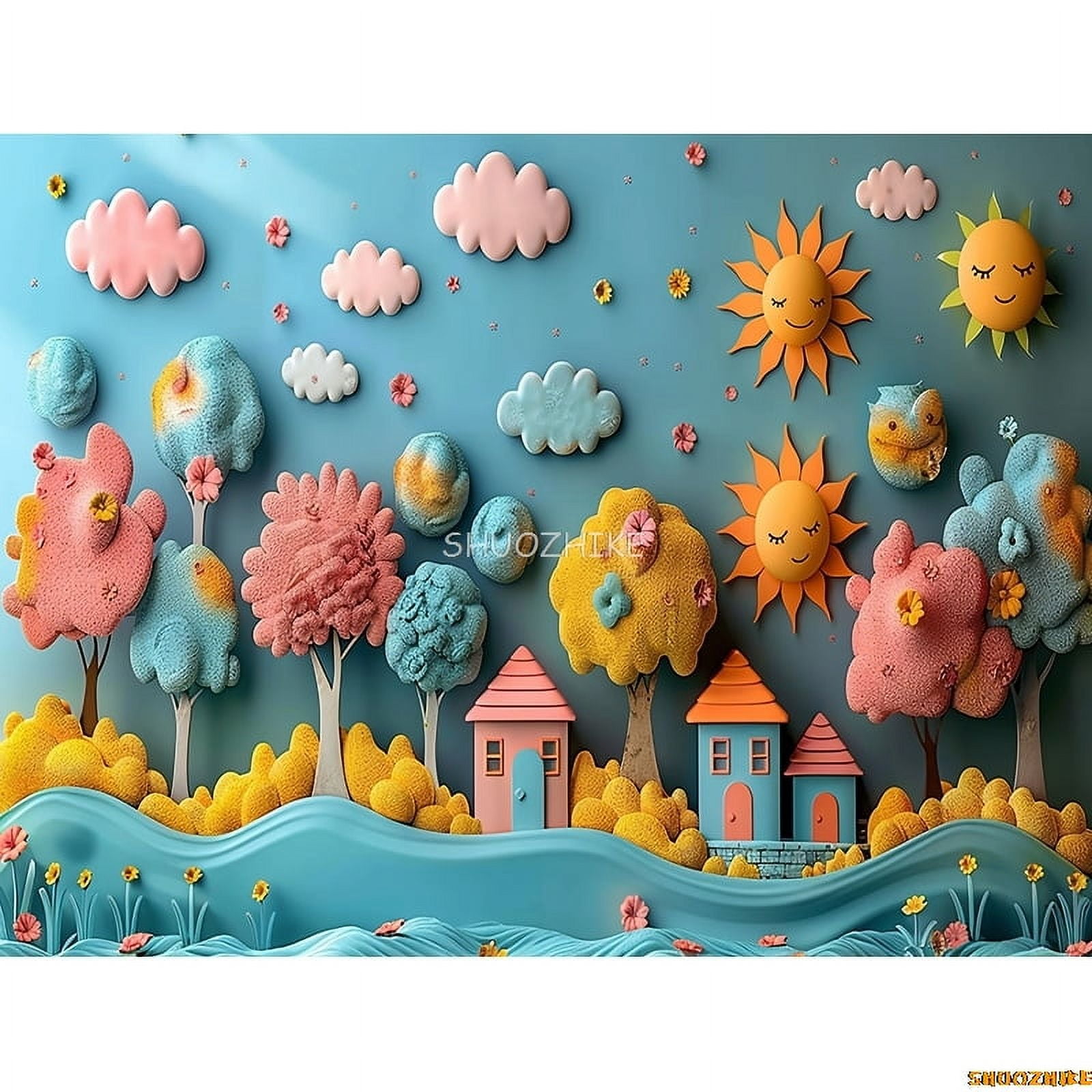 Adorable 3d Cartoon Photography Backdrops Props Birthday Party Banner ...