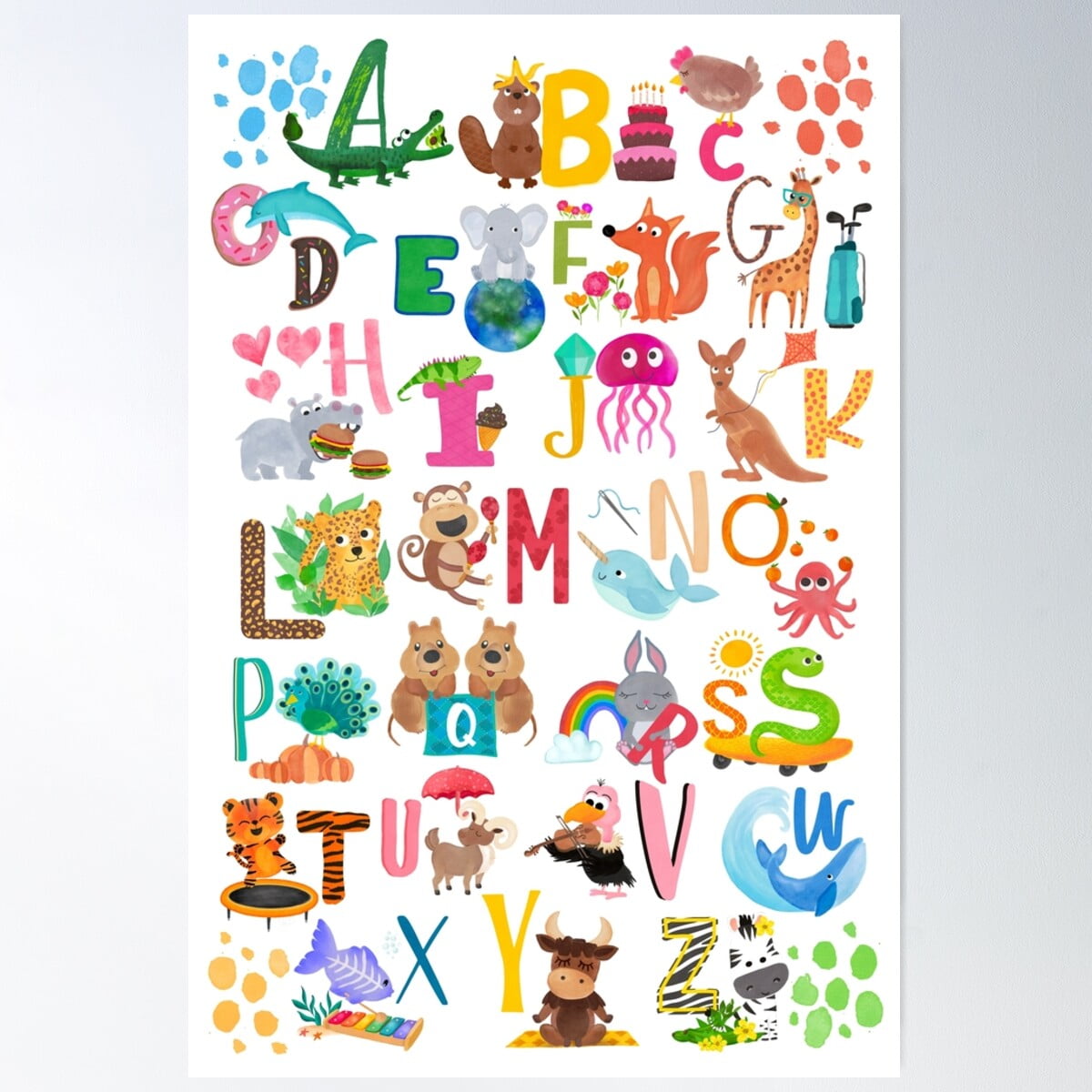 Adorable Animal Alphabet Poster Wall Art, Modern Wall Decor For Living ...