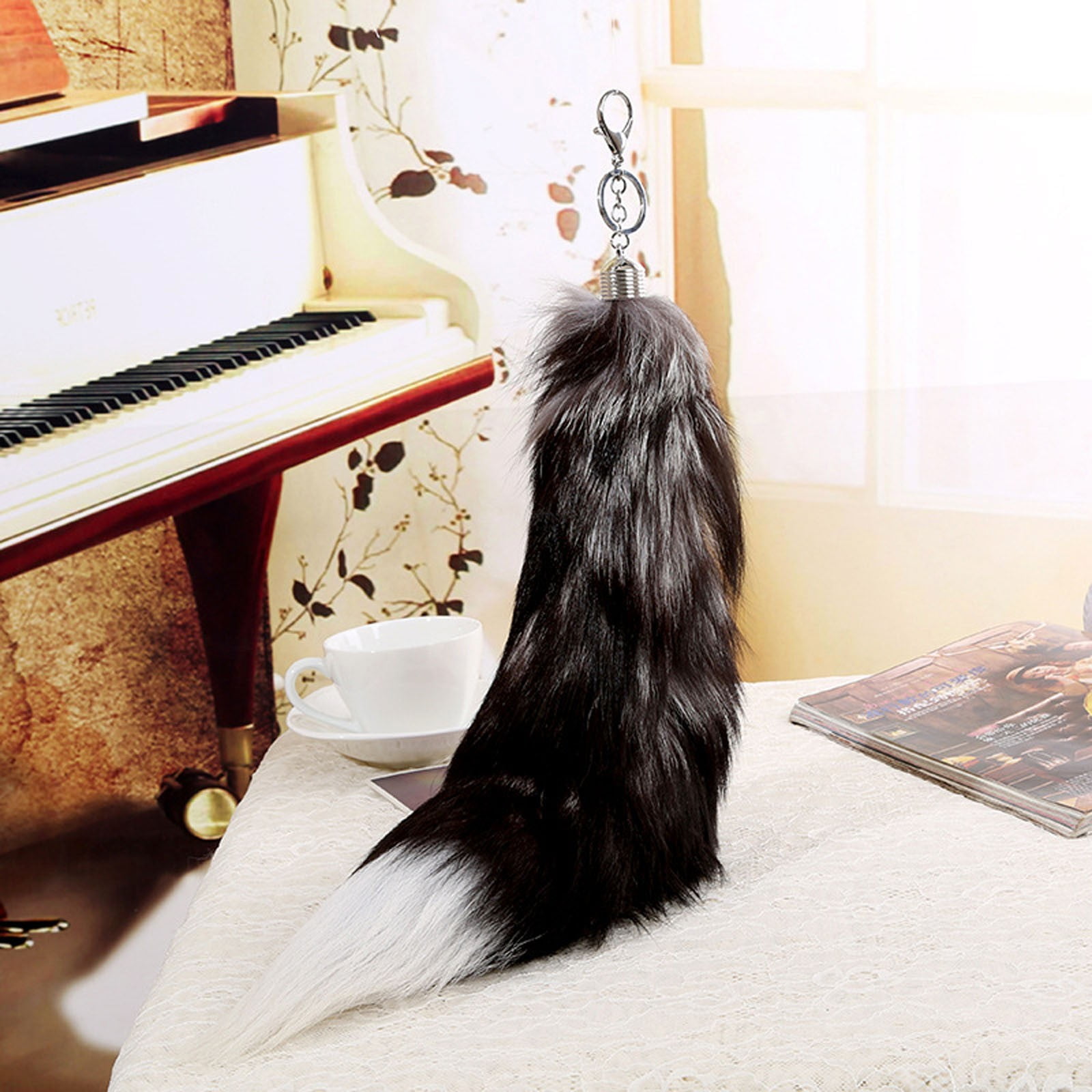 Adorable Animal Furry Tail Keychain Hanger Plushy Soft Unique Decorative Accessory For Keys And ...