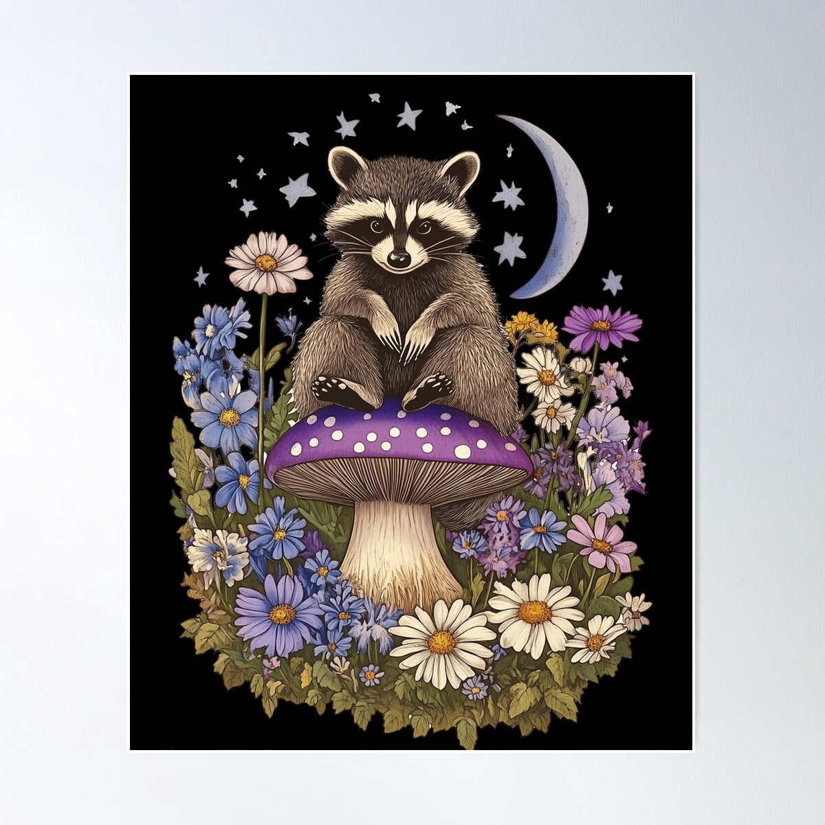 Adorable Animal On Purple Mushroom Floral Woodland Scene Poster Wall ...