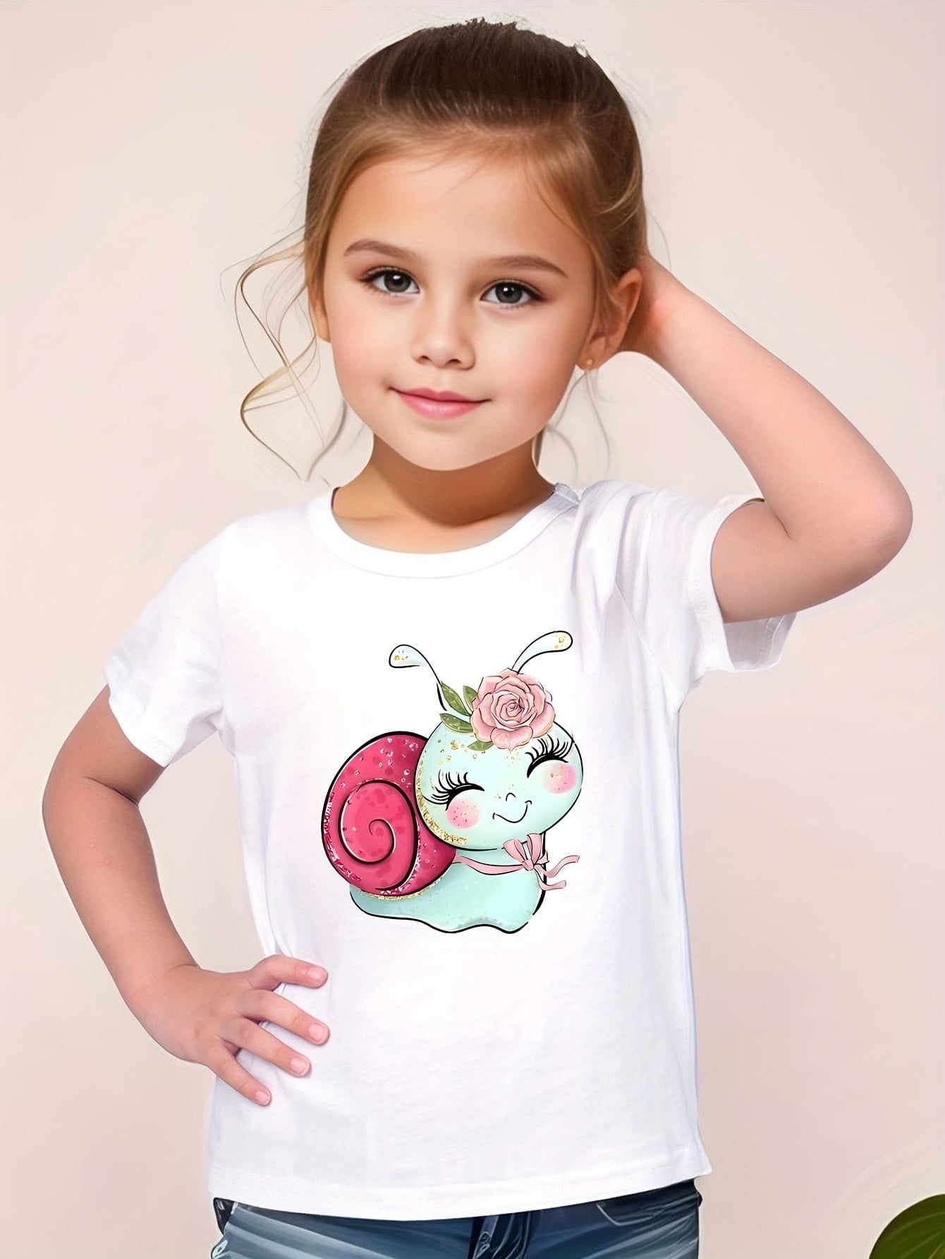 Adorable Animal Print Cotton T-Shirt for Girls - Comfy Short Sleeve ...