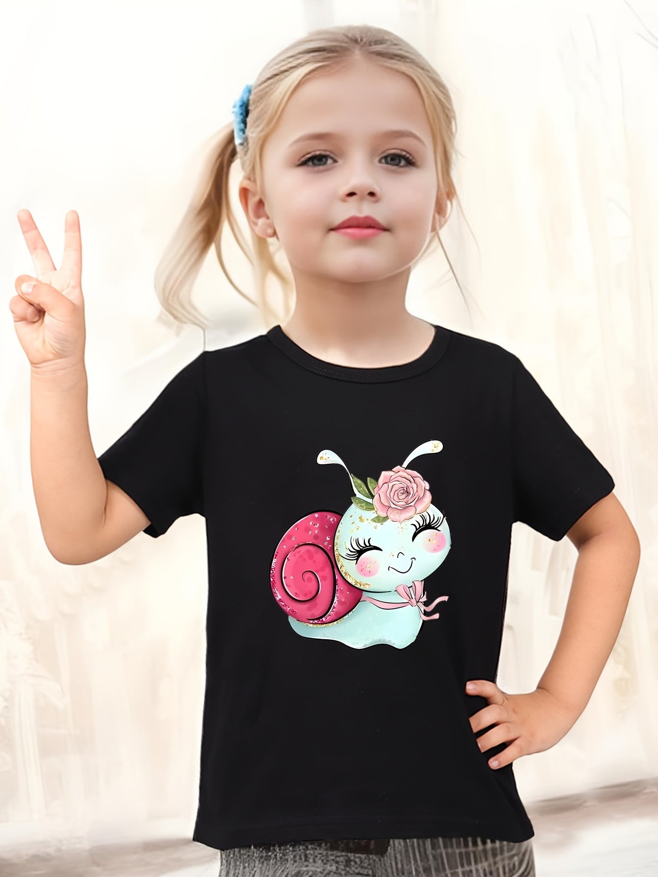 Adorable Animal Print Cotton T-Shirt for Girls - Comfy Short Sleeve ...
