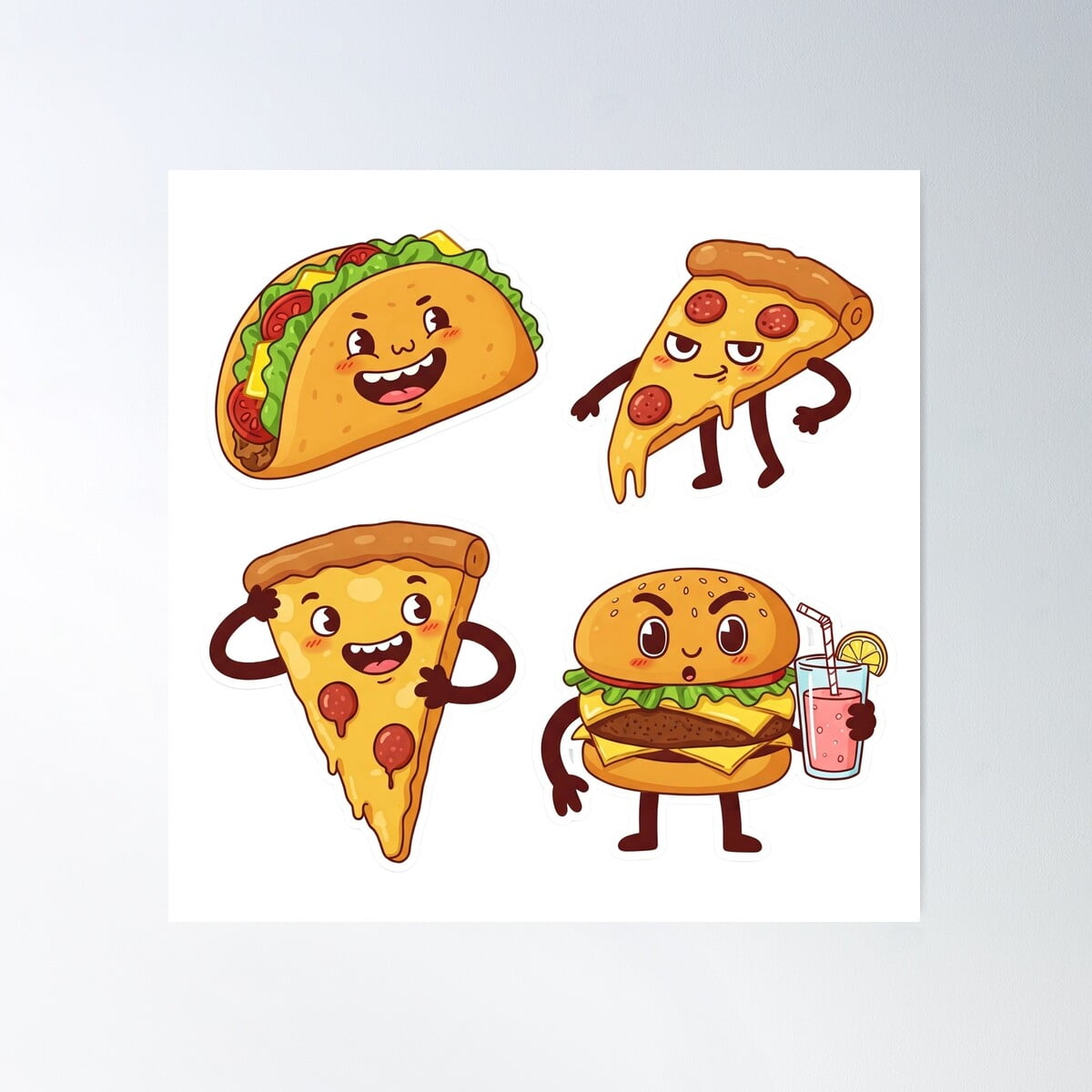 Adorable Animated Fast Food Characters Poster Wall Art, Modern Wall ...