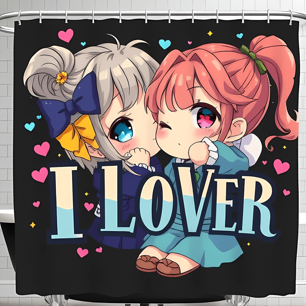 Adorable Anime Shower Curtain with Chibi Girls - Silver & Pink Hair "I ...