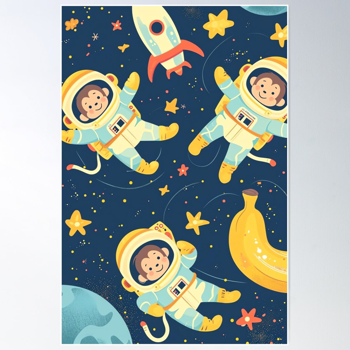 Adorable Astronaut Monkeys Poster Wall Art, Modern Wall Decor For ...