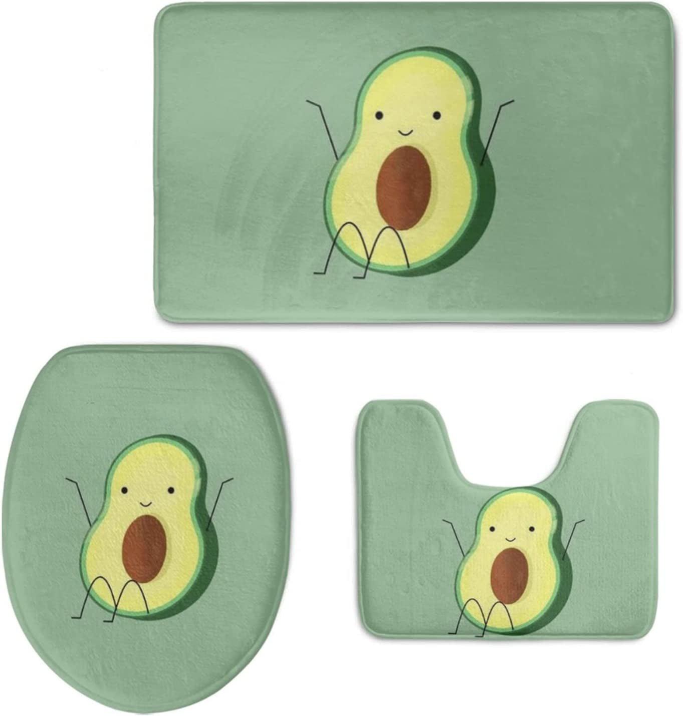 Adorable Avocado Bath Rug Set Non Slip U-Shaped Contour Rug & Bathroom ...