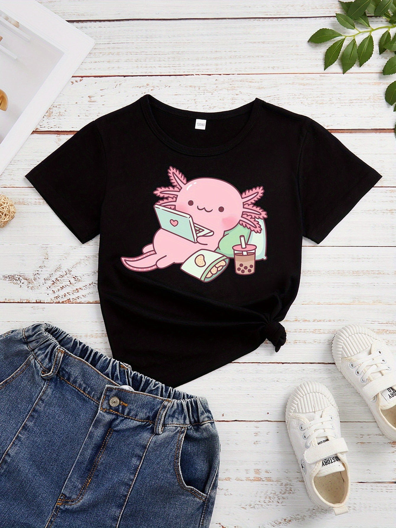 Adorable Axolotl Graphic Tee for Girls - Soft Cotton, Crew Neck Short ...
