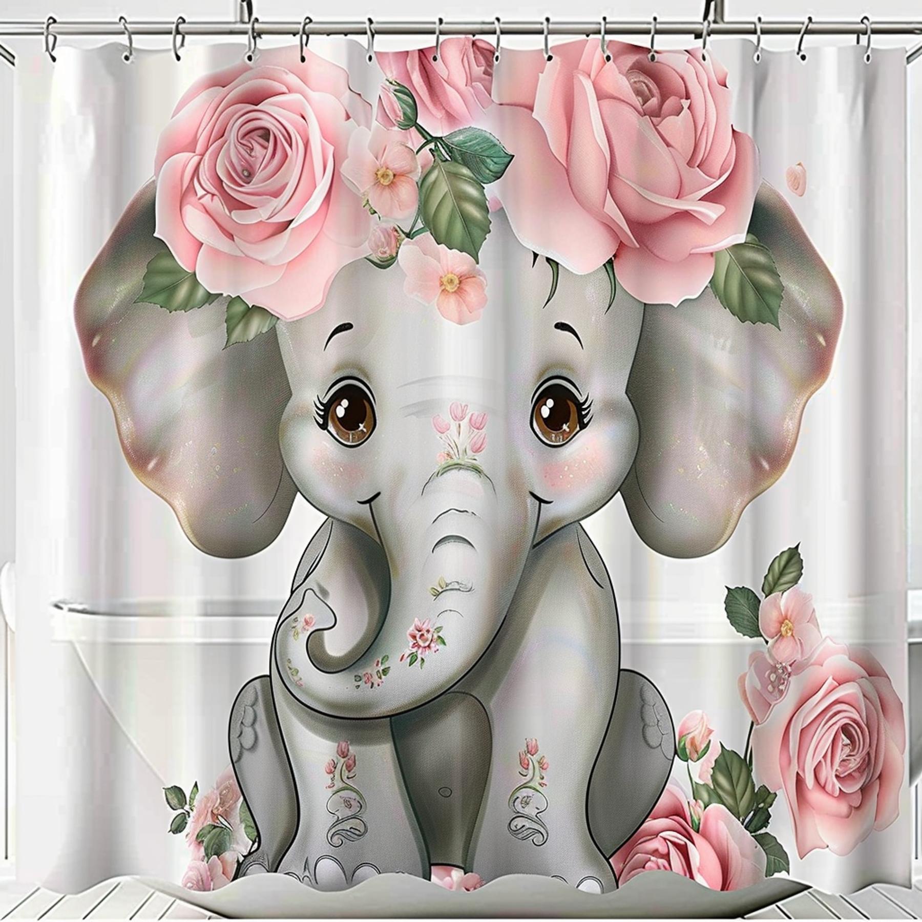 Adorable Baby Elephant Shower Curtain Pink Floral Design for a Charming ...