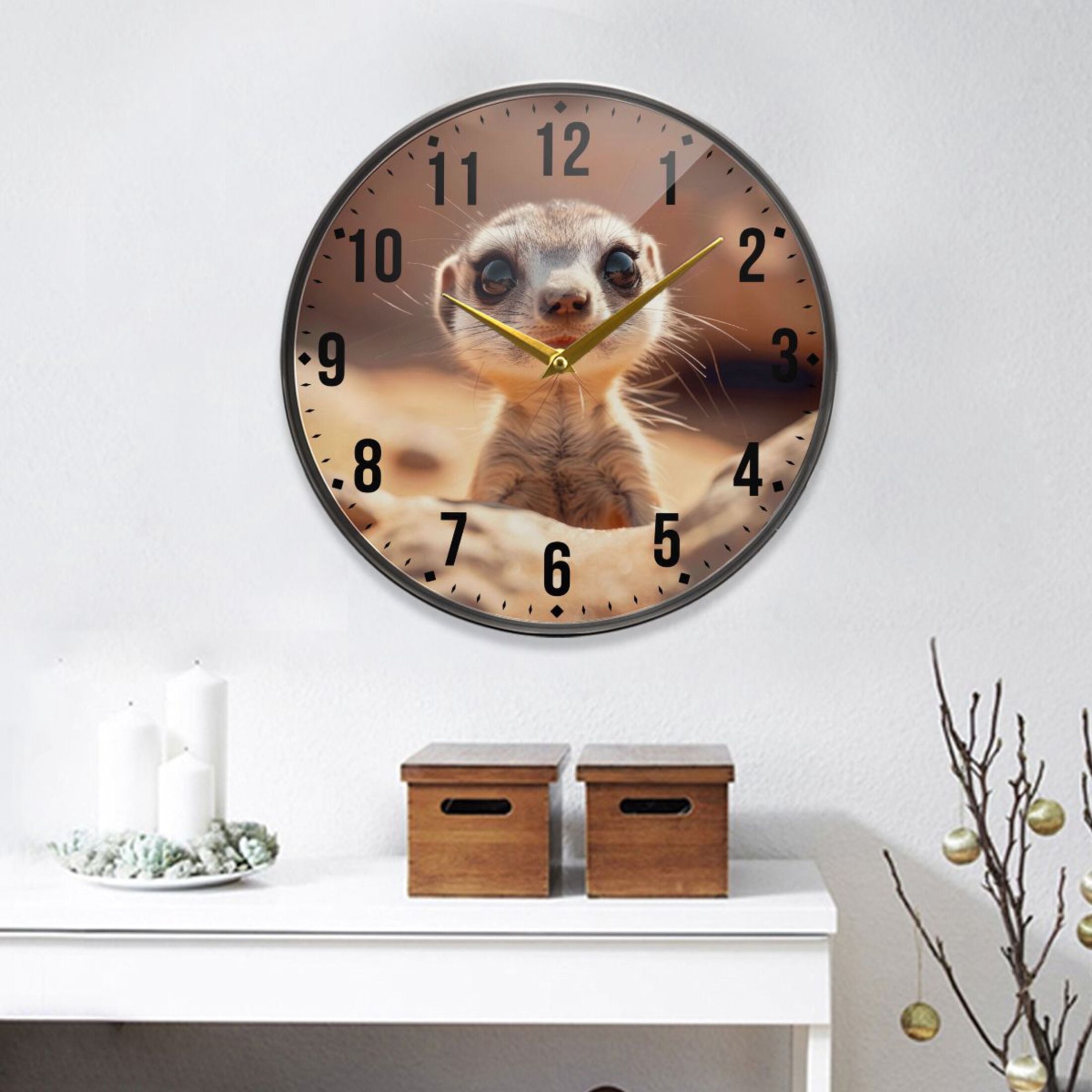 Adorable Baby Meerkat Round Wall Clock 12 Inch Non-Ticking Silent ...