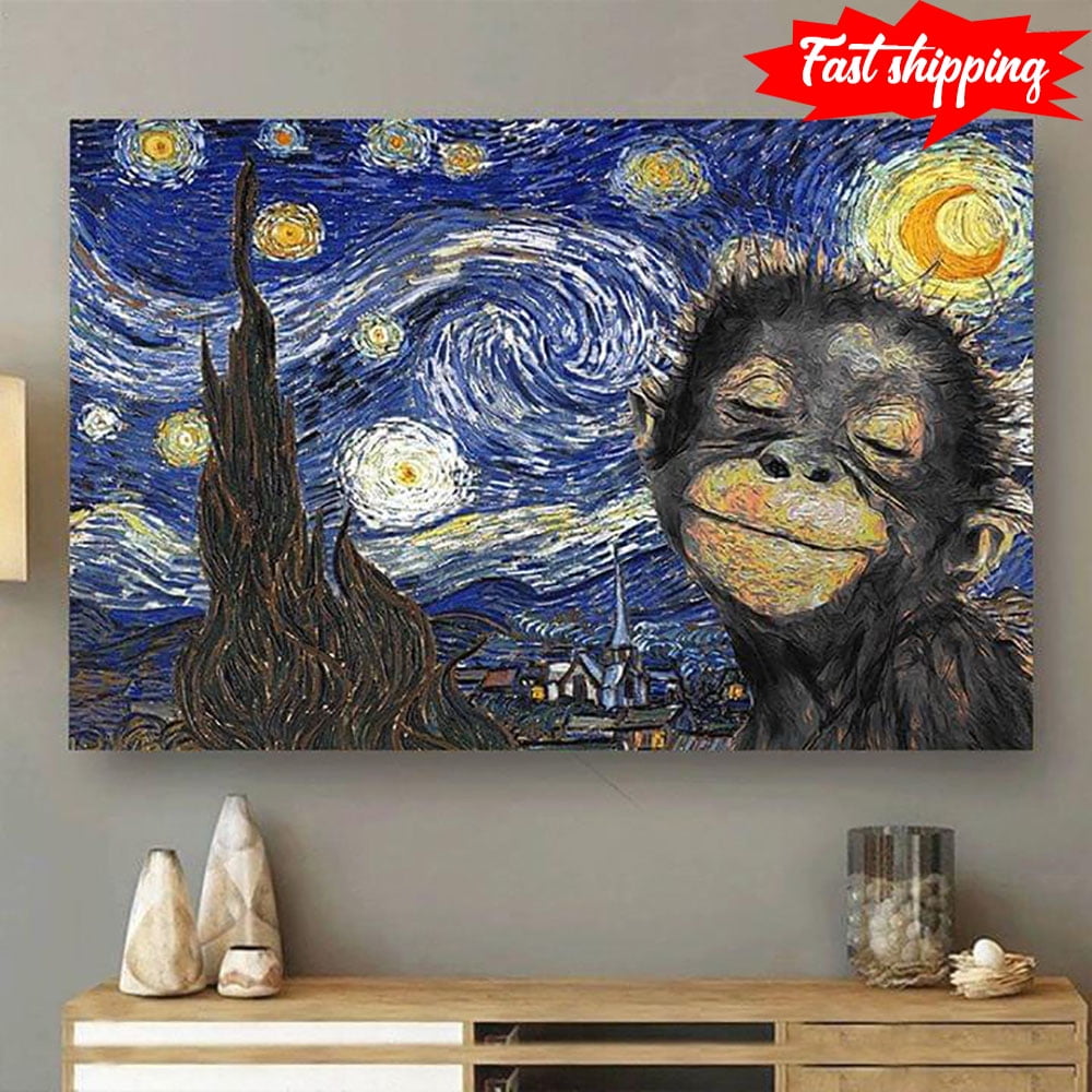 Adorable Baby Monkey In The Starry Night Vincent Van Gogh 24 x 36 Inch ...