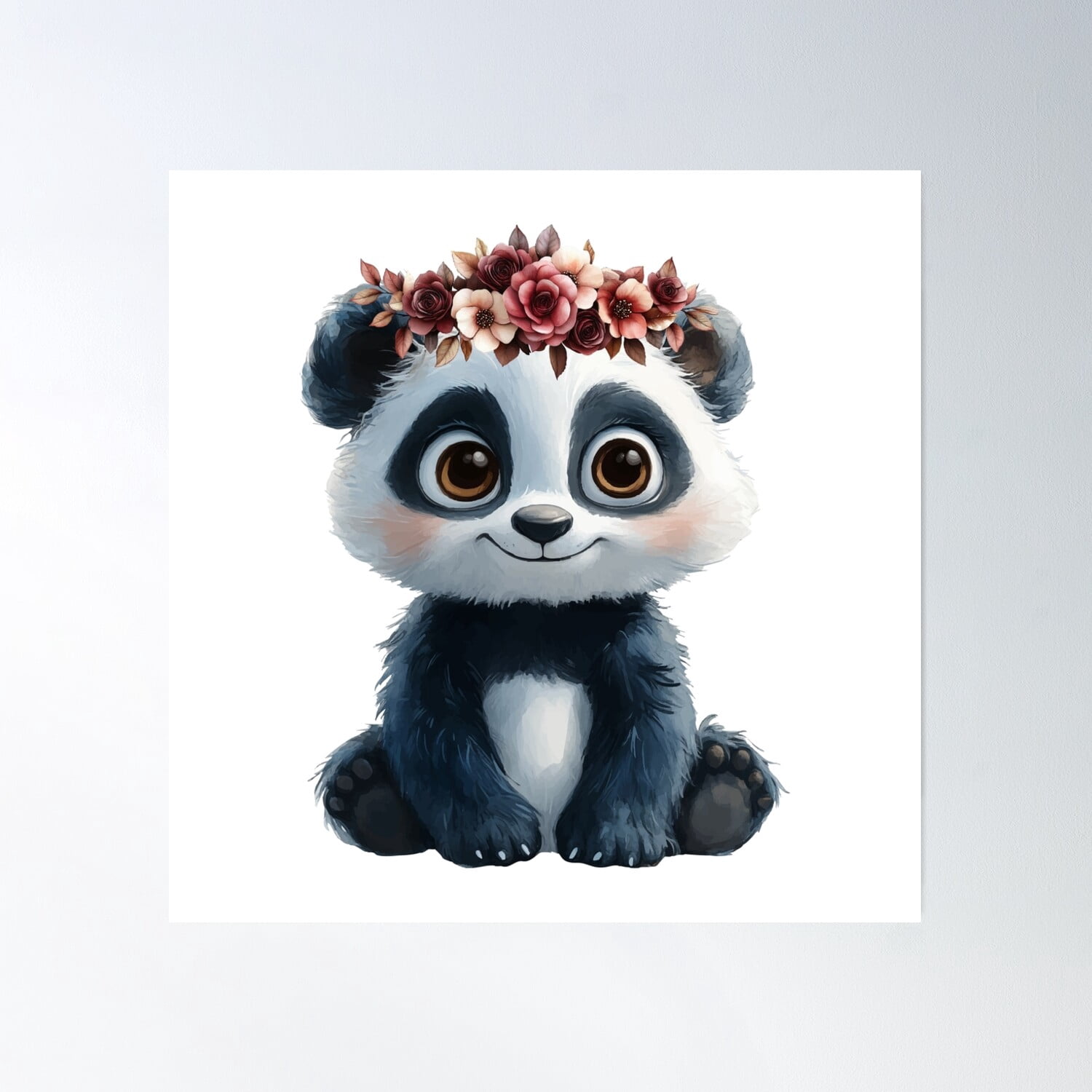Adorable Baby Panda With Flower Crown – Cute Animal Nursery Art Poster ...