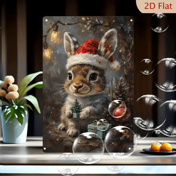Adorable Baby Rabbit in Christmas Setting, 8x12 inch Metal Wall Art ...
