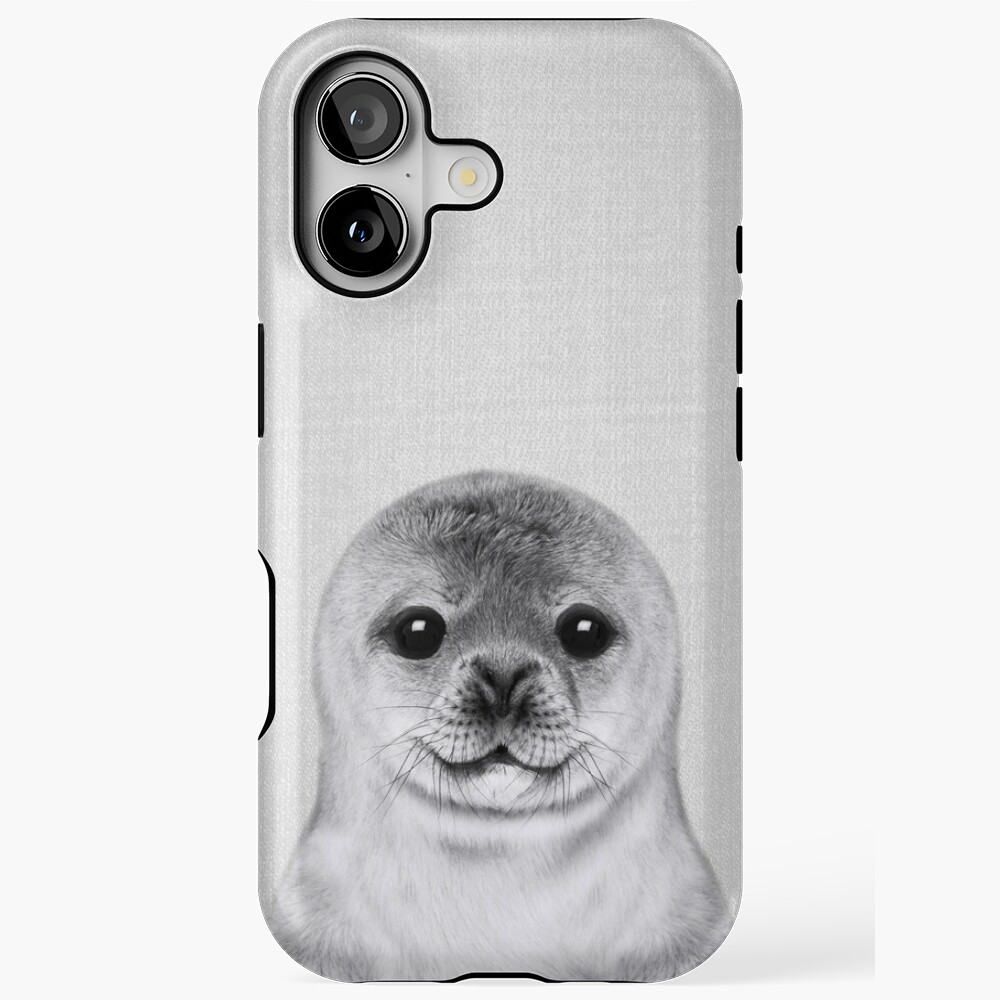 Adorable Baby Seal Black and White Ocean Art iPhone Case 17 to 11 Pro ...