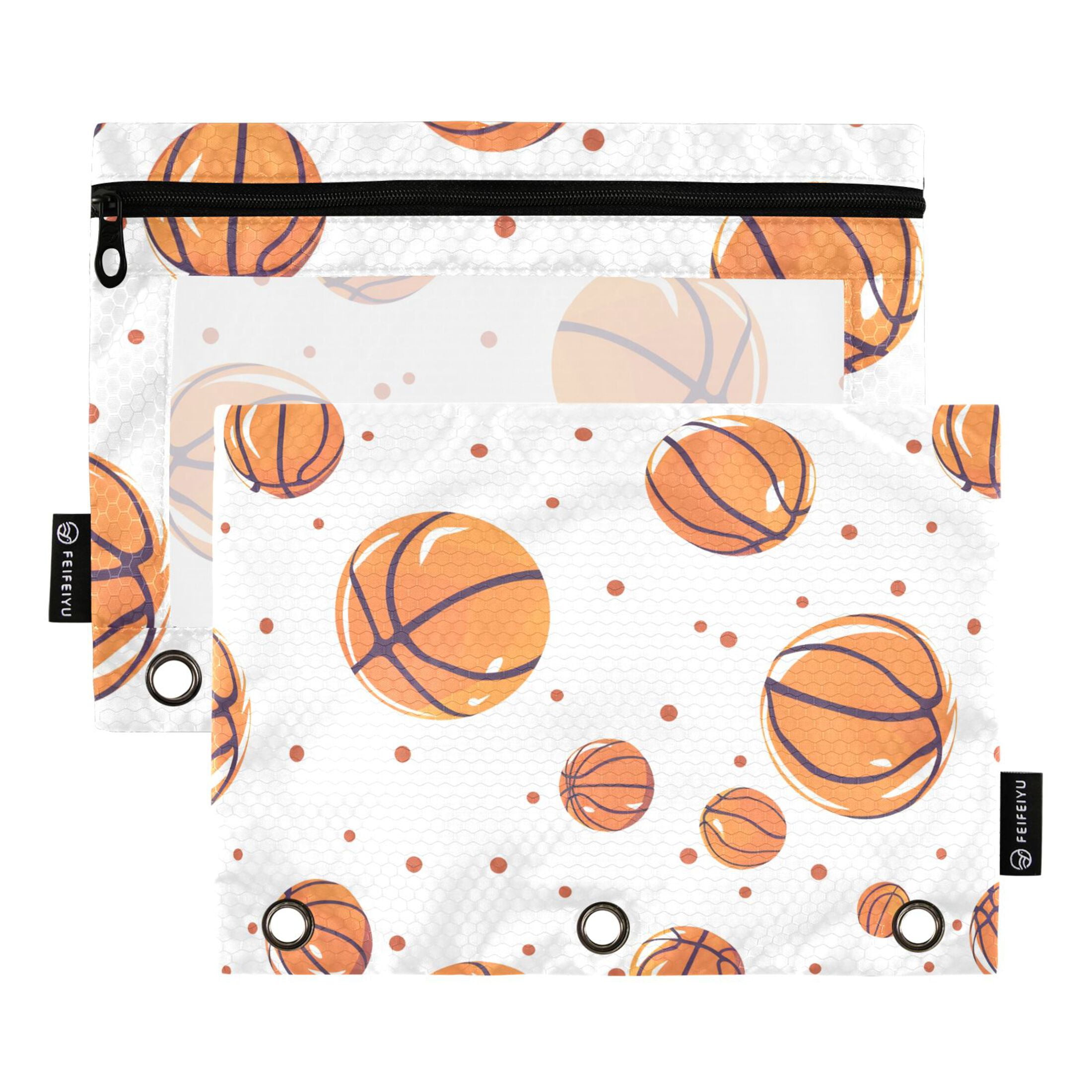 Adorable Basketball 2 Pack Pencil Pouch for 3 Ring Binder Smooth Zipper ...