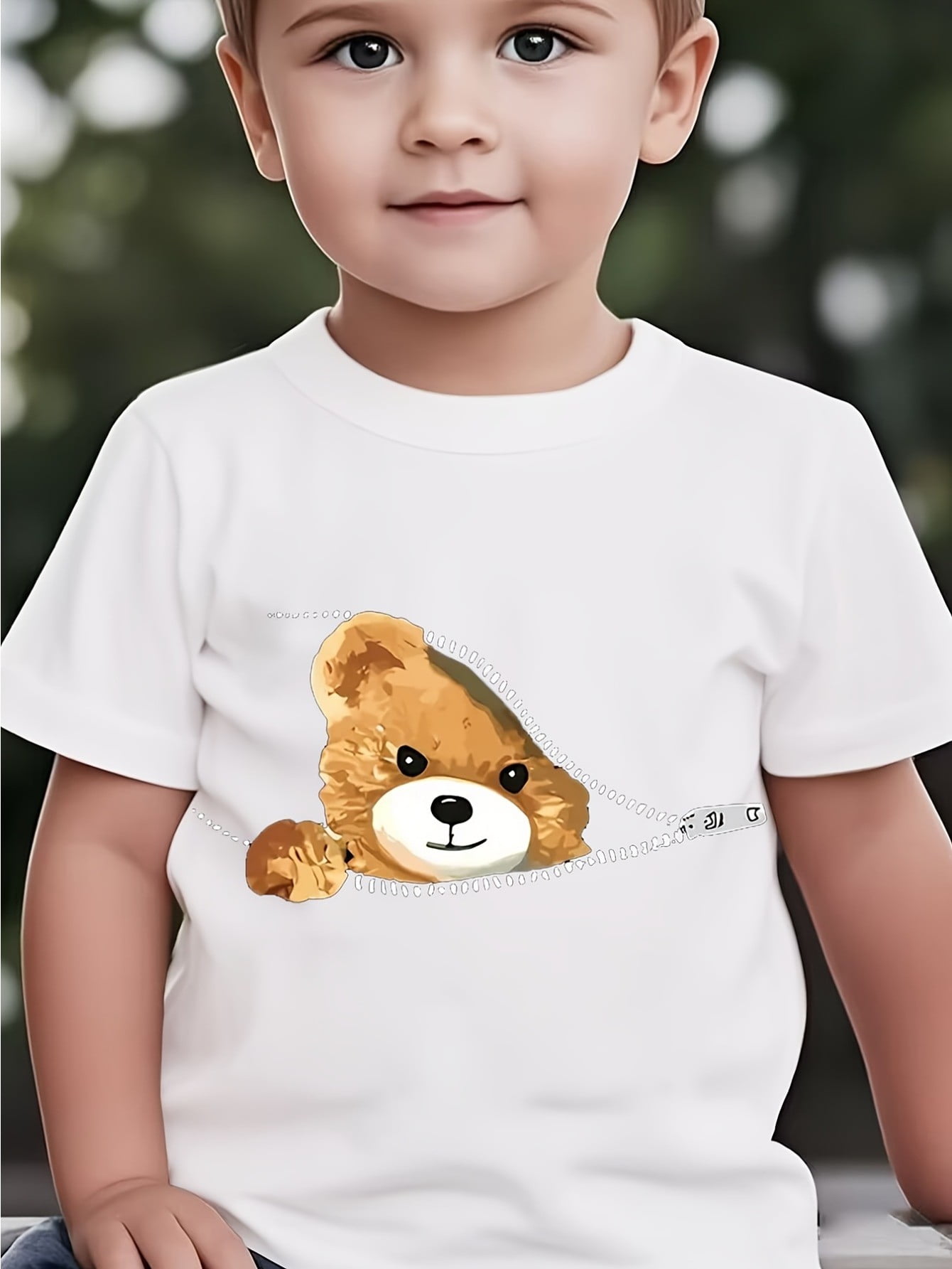 Adorable Bear Cartoon Youngsters' T-Shirt - Soft, Breathable Summer Top ...