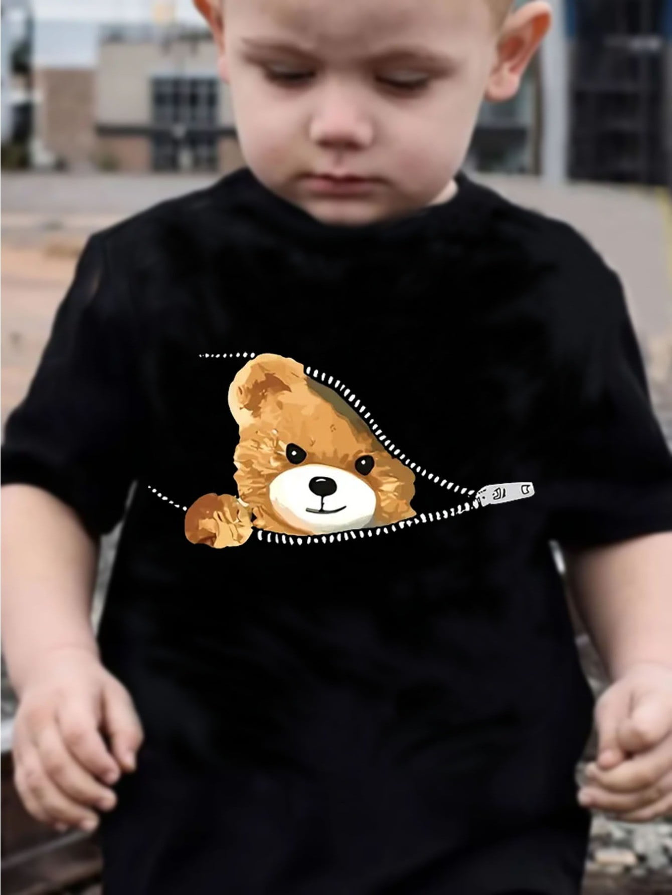 Adorable Bear Cartoon Youngsters' T-Shirt - Soft, Breathable Summer Top ...