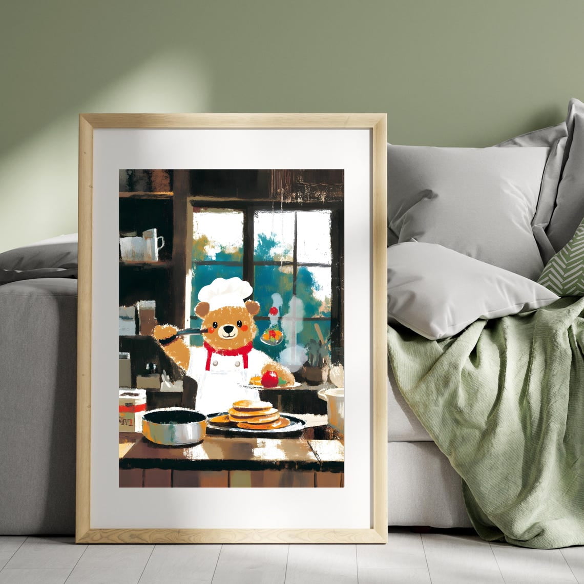 Adorable Bear Chef Poster, Cute Bear Cooking Pancakeswhimsical Kitchen ...