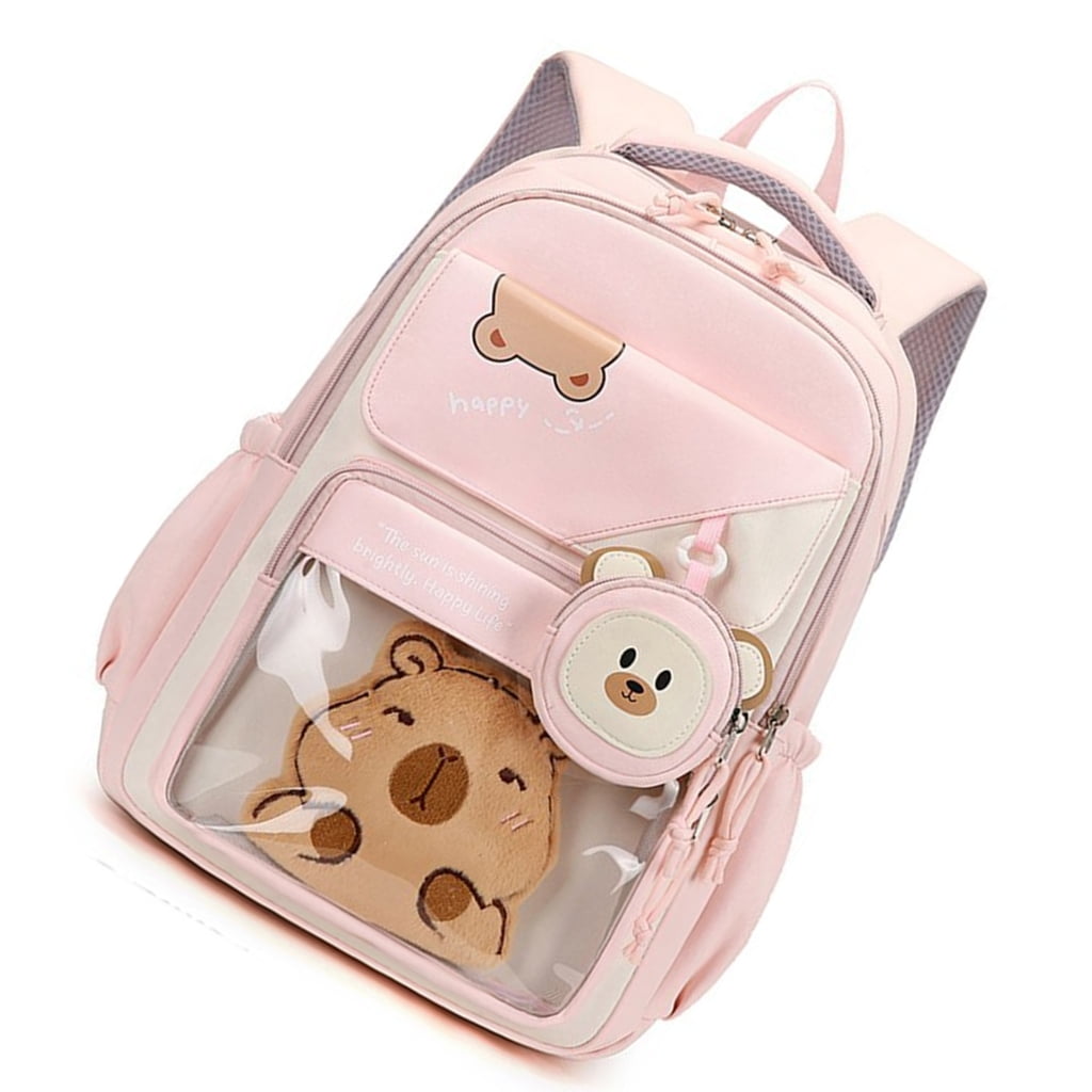Adorable Bear Print Backpack Practical Nylon Comfortable Book Bag ...