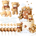 Adorable Bear Theme Cake Decoration Set - 3D Figurines & Gold Accents ...