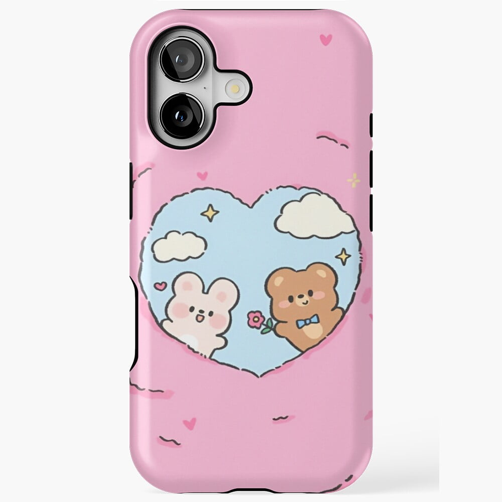 Adorable Bear and Rabbit Couple Love Art iPhone Case 17 through 11 Pro ...